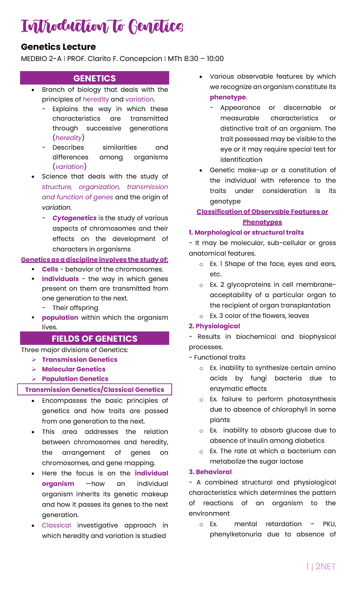 Introduction-to-Genetics - Genetics Lecture MEDBIO 2-A ǀ PROF. Clarito ...