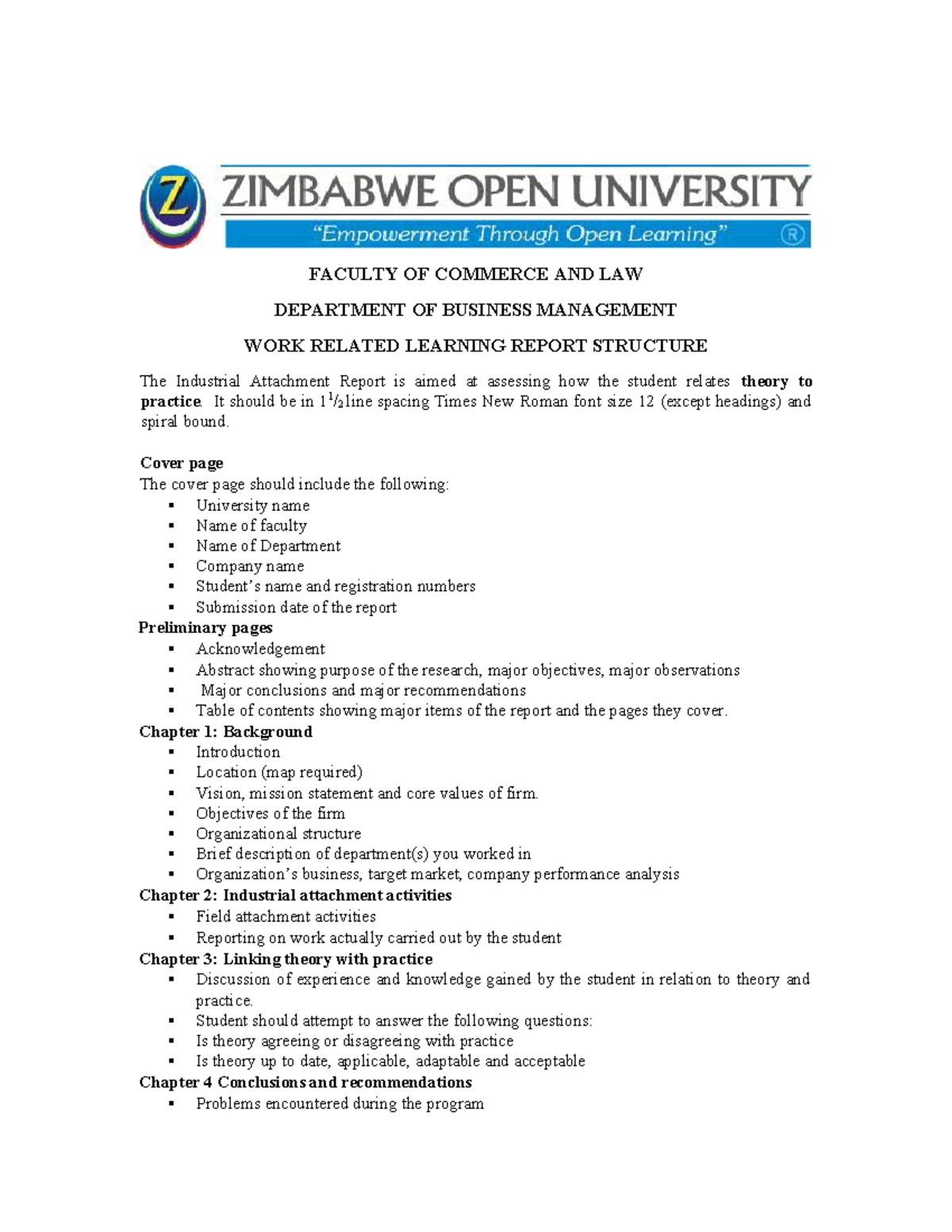 WRL Report Structure - FACULTY OF COMMERCE AND LAW DEPARTMENT OF ...