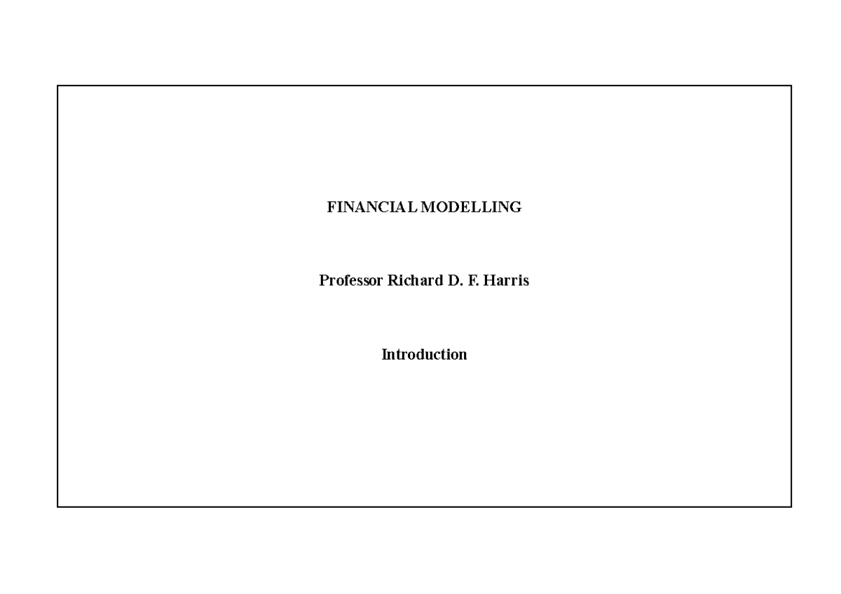 Financial Modelling Topic 01 Introduction about Financial Model ...