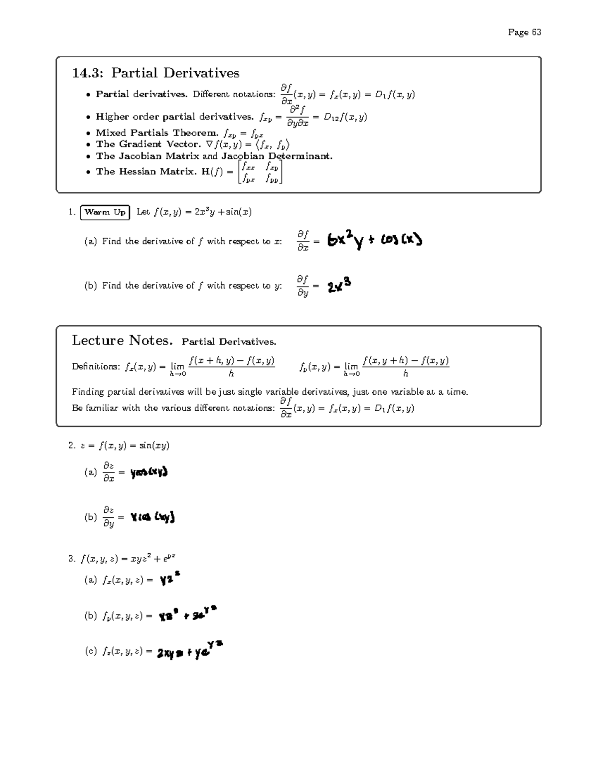 14.3 Partial Derivatives - 14: Partial Derivatives • Partial ...