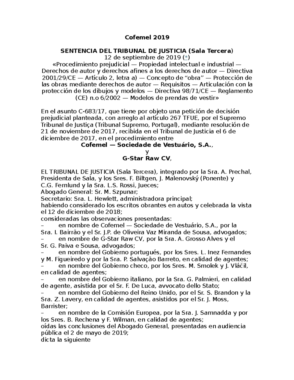 Cofemel 2019 - Es un fallo que ilustra la propiedad intelectual ...
