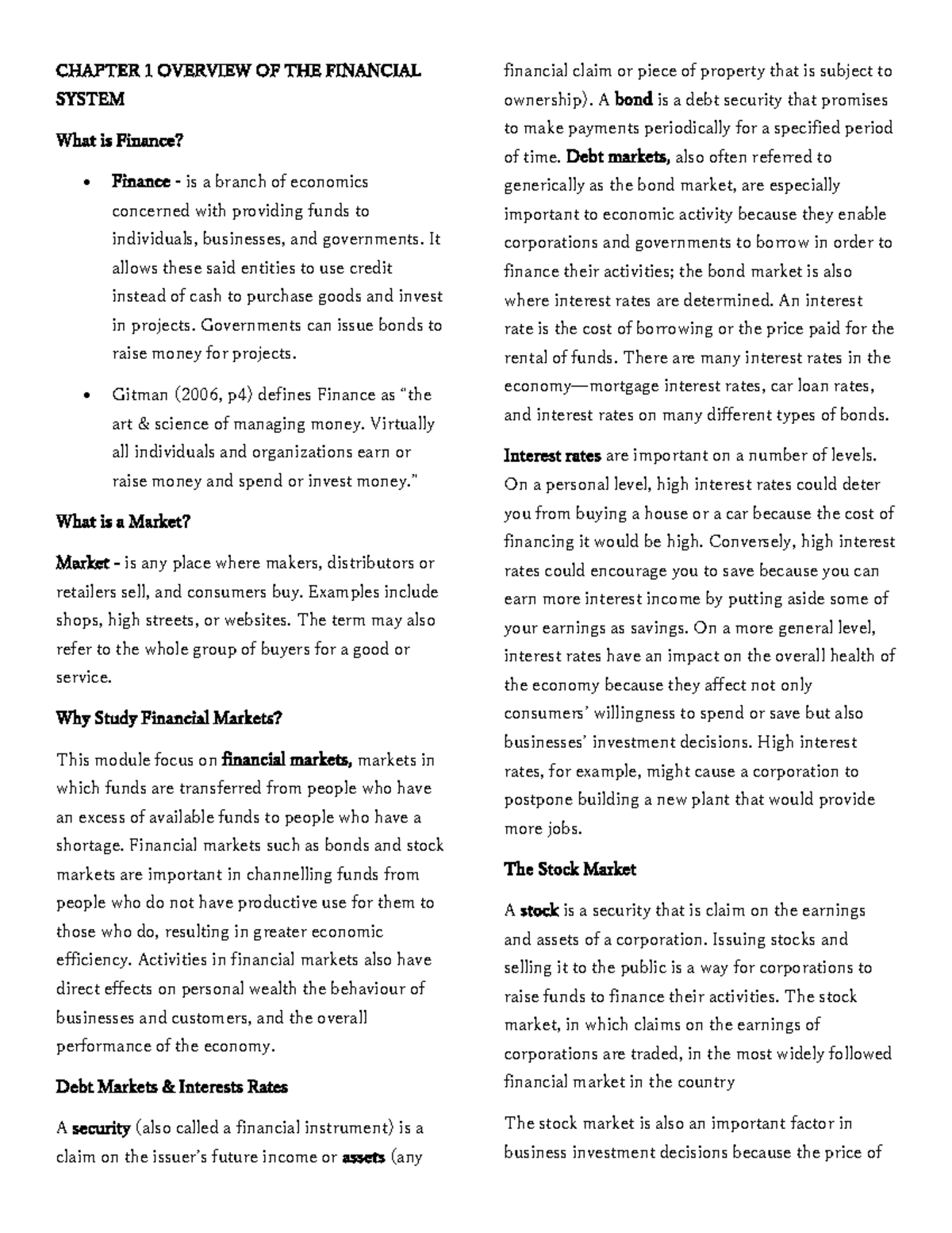 Bafin- Reviewer-1 - Bsfin - CHAPTER 1 OVERVIEW OF THE FINANCIAL SYSTEM ...