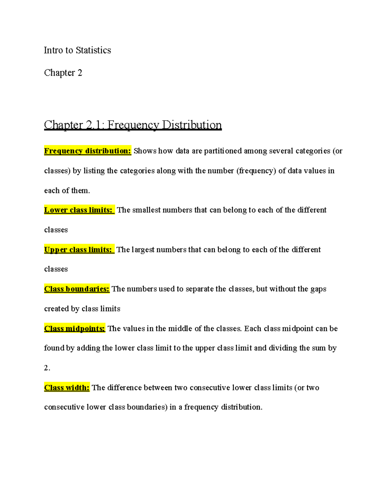 Introduction to Statistics Chapter 2 - Intro to Statistics Chapter 2 Chapter 2: Frequency - Studocu