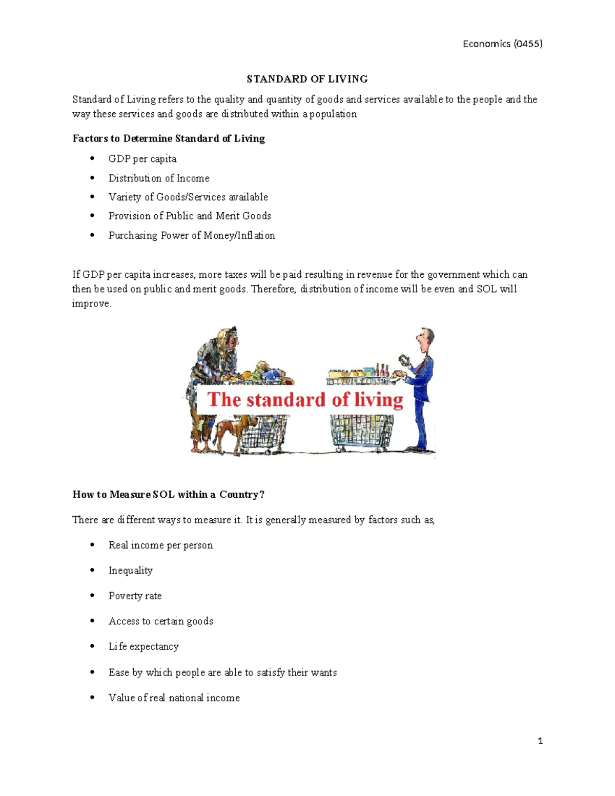 Chp 32 Standard OF Living - STANDARD OF LIVING Standard of Living ...