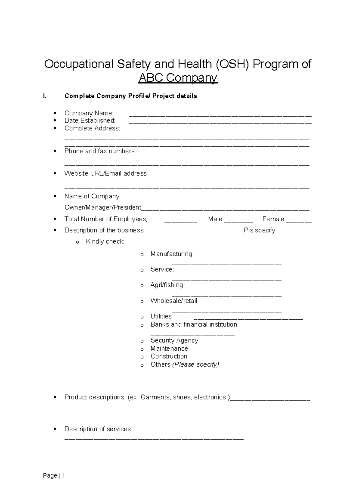 OSH Program Template (DOLE) - Occupational Safety and Health (OSH ...