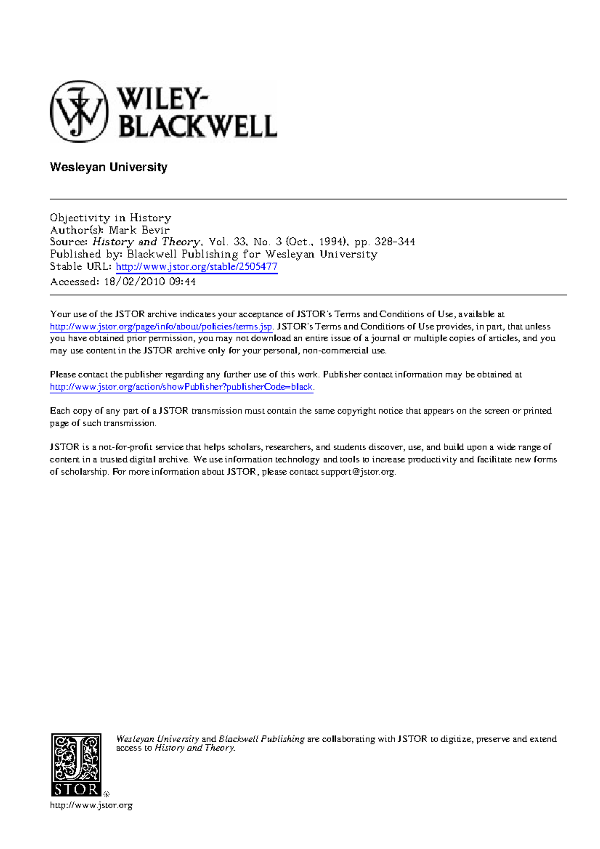 Objectivity in history - Wesleyan University Objectivity in History ...