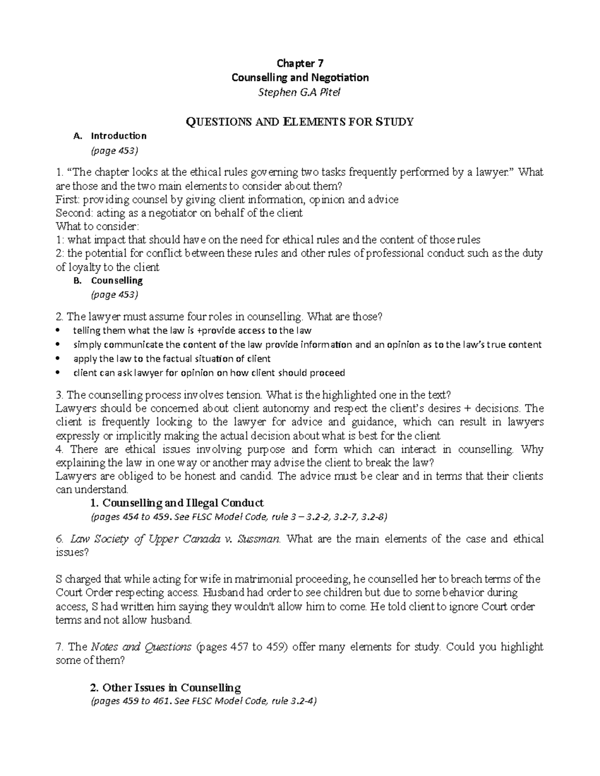 Chapter 7 - Questions and Rules for Study - Chapter 7 Counselling and ...