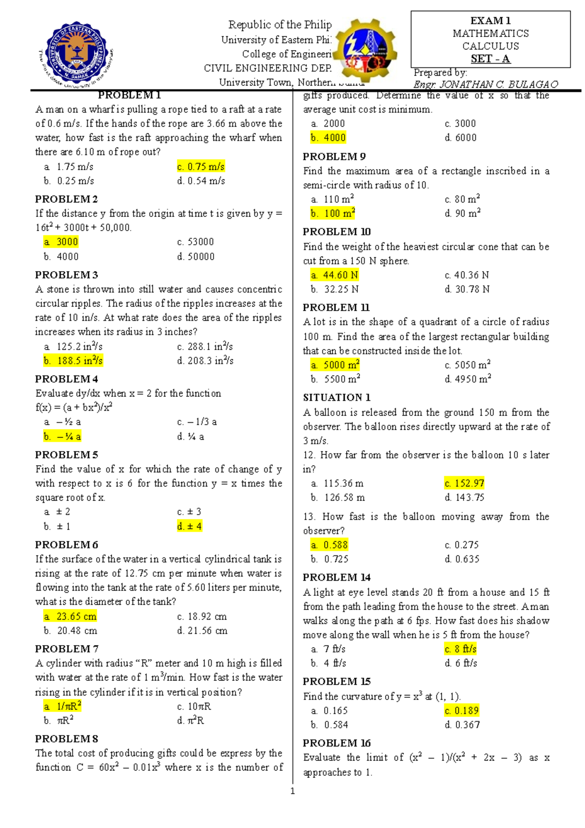 Math-1-Calculus - calculus practice material - Republic of the ...