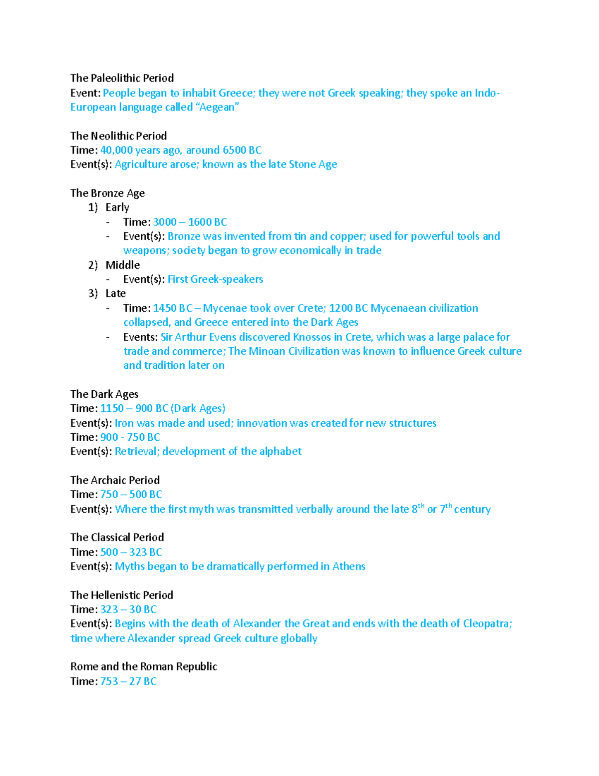 Time Period Questions - The Paleolithic Period Event: People began to ...