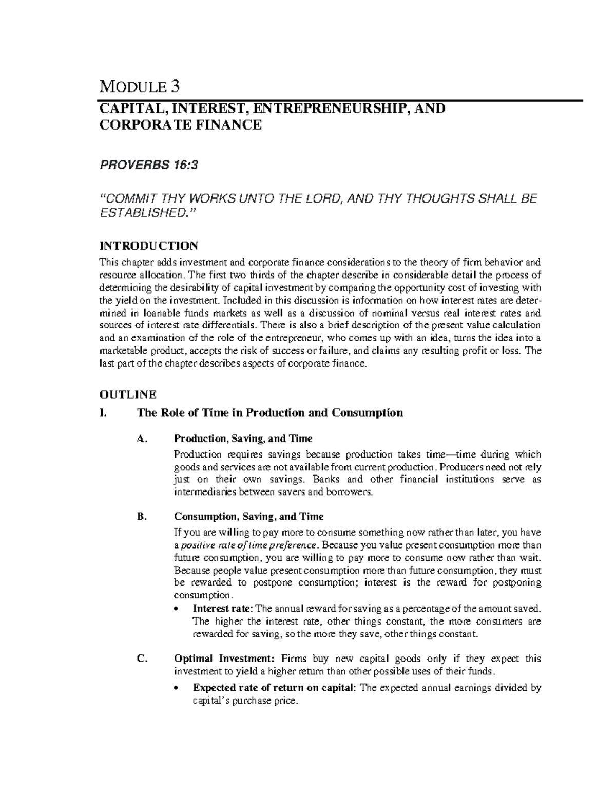 Module 3-Economics - CAPITAL, INTEREST, ENTREPRENEURSHIP, AND CORPORATE ...