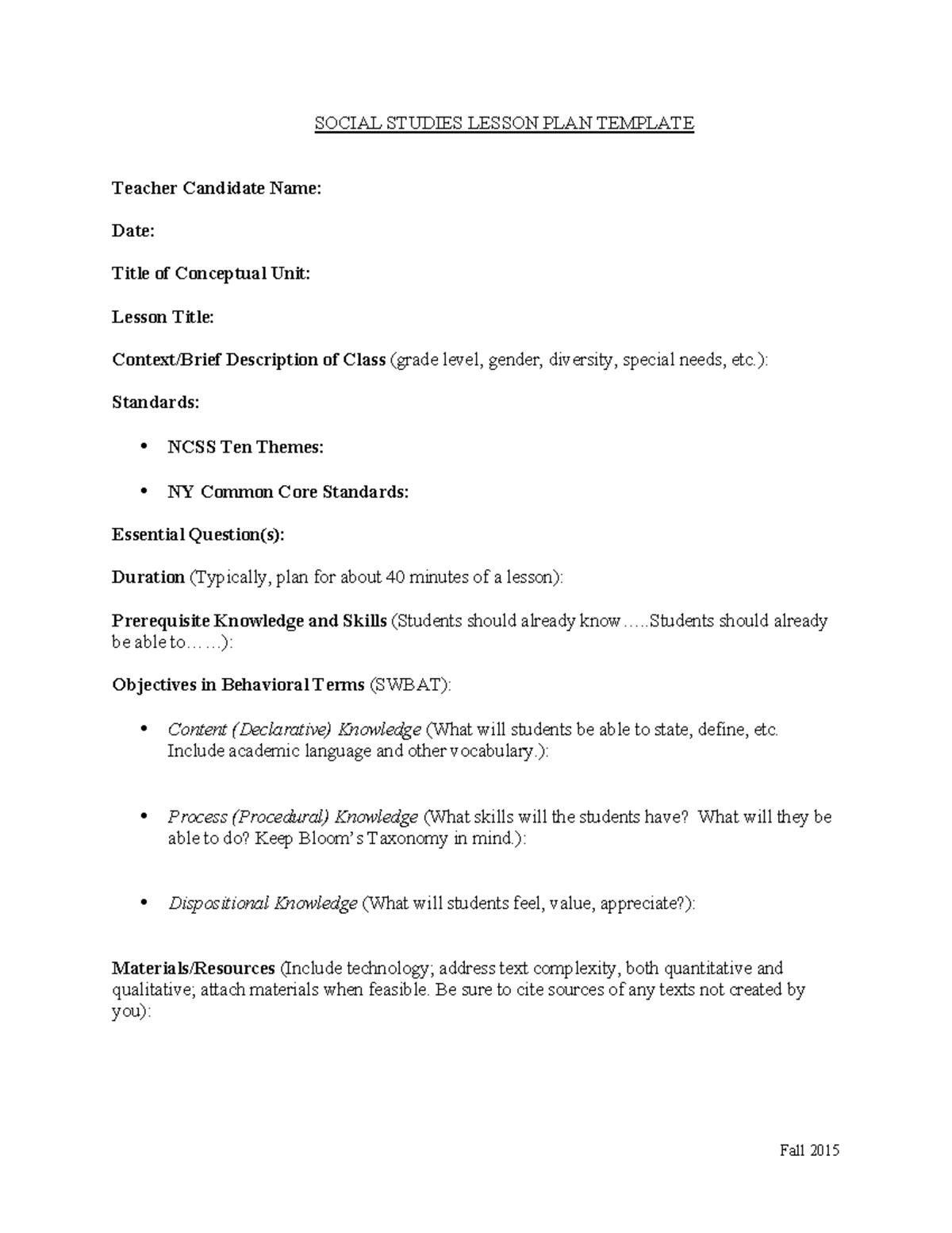 Ado social studies lesson plan format - Fall 2015 SOCIAL STUDIES LESSON ...