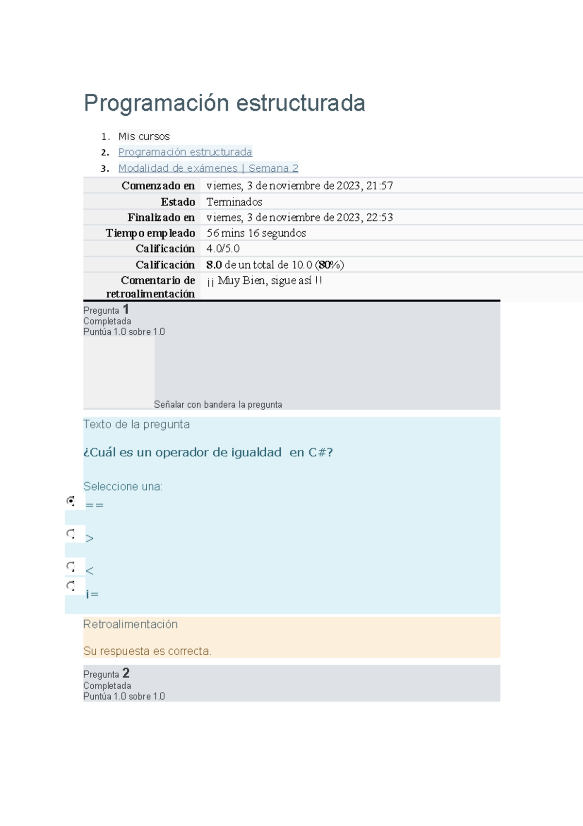 Programación estructurada 2 - Mis cursos 2. Programación estructurada 3. Modalidad de exámenes ...