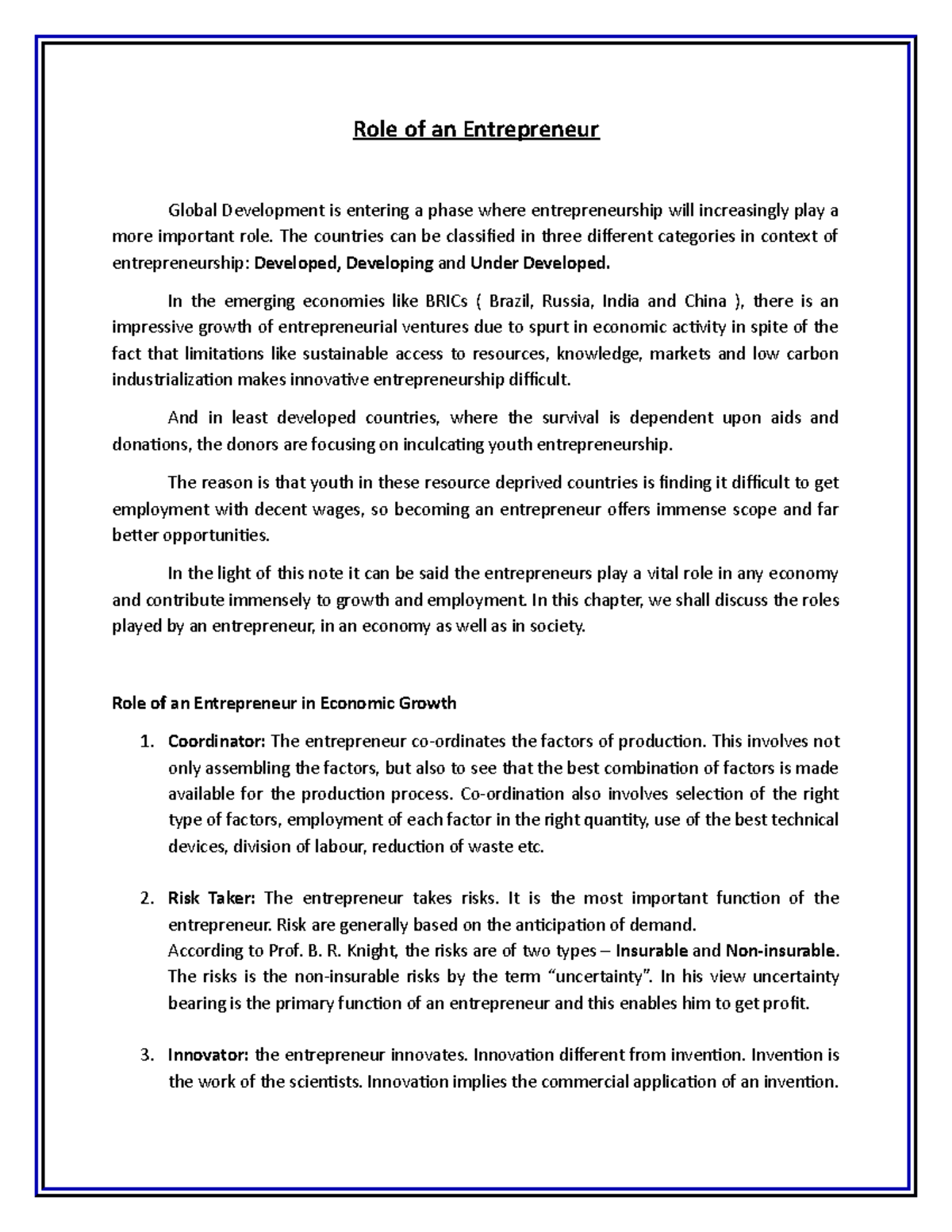 Role of an Entrepreneur - Entrepreneurial Management - TIP - Studocu