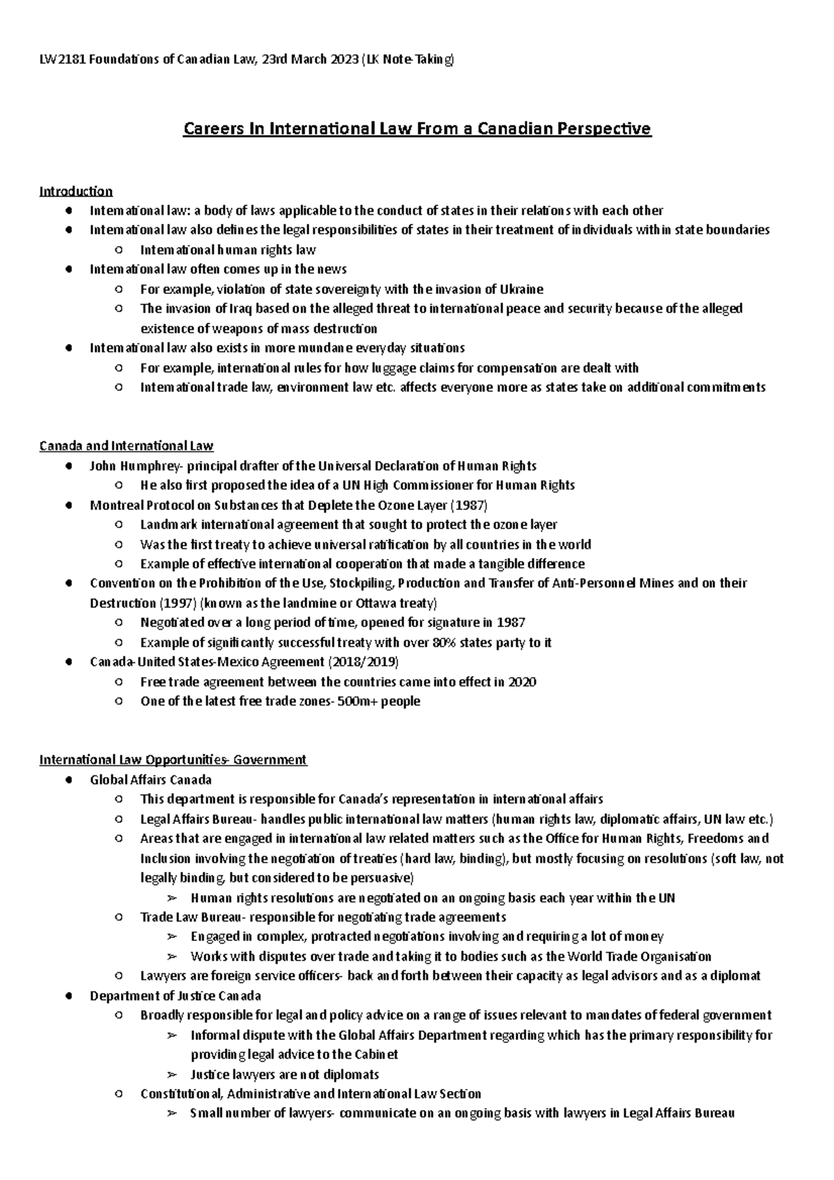 FCL Careers In International Law From a Canadian Perspective - LW2181 ...