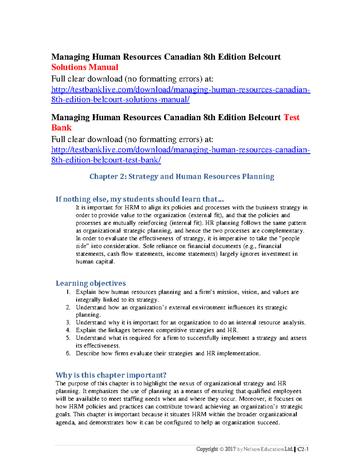 Managing Human Resources Canadian 8th Ed - © by Nelson Education C2 ...