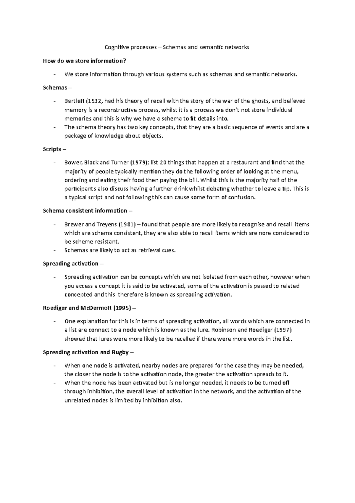 Schemas and semantic networks - Schemas – Bartlett (1932, had his ...