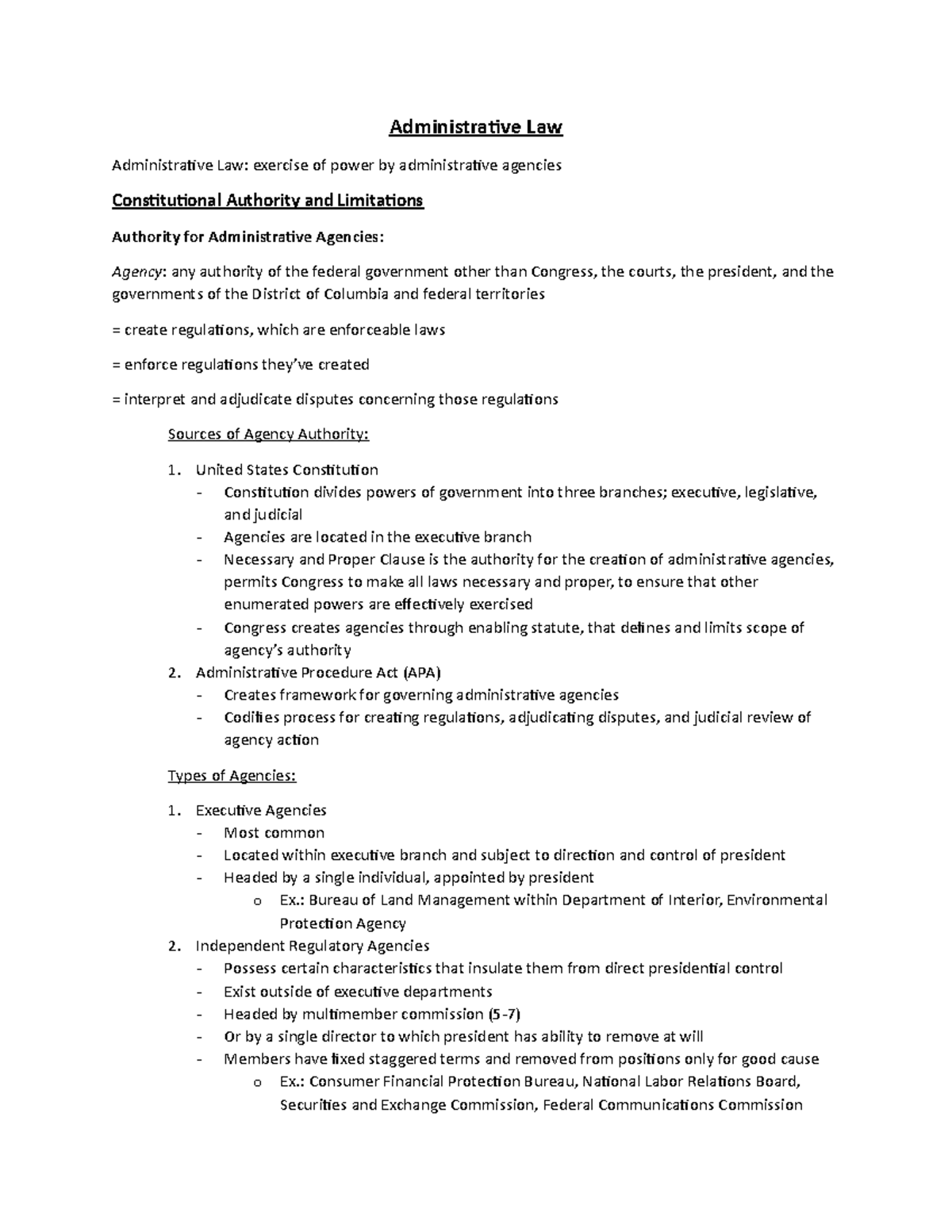 Administrative Law - Notes from school and Q - Administrative Law ...