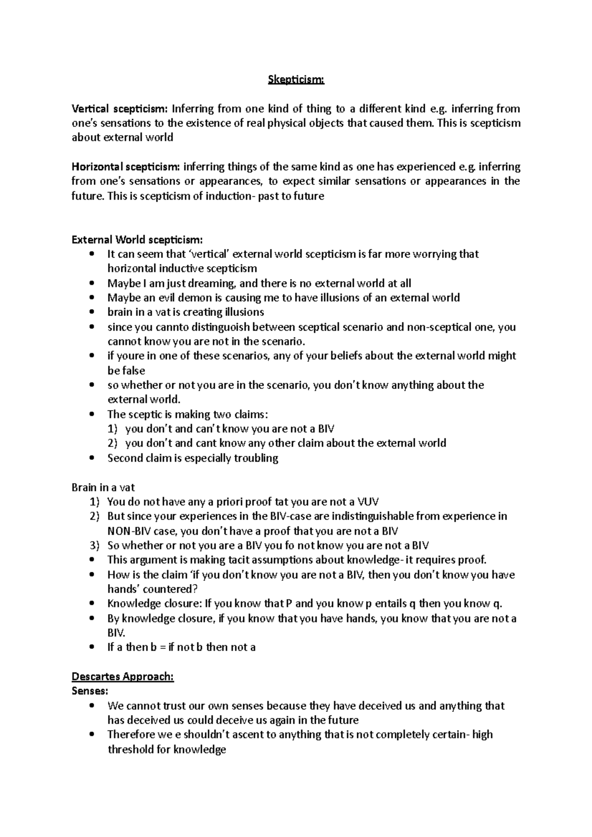 Knowledge and Scepticism - Skepticism: Vertical scepticism: Inferring ...