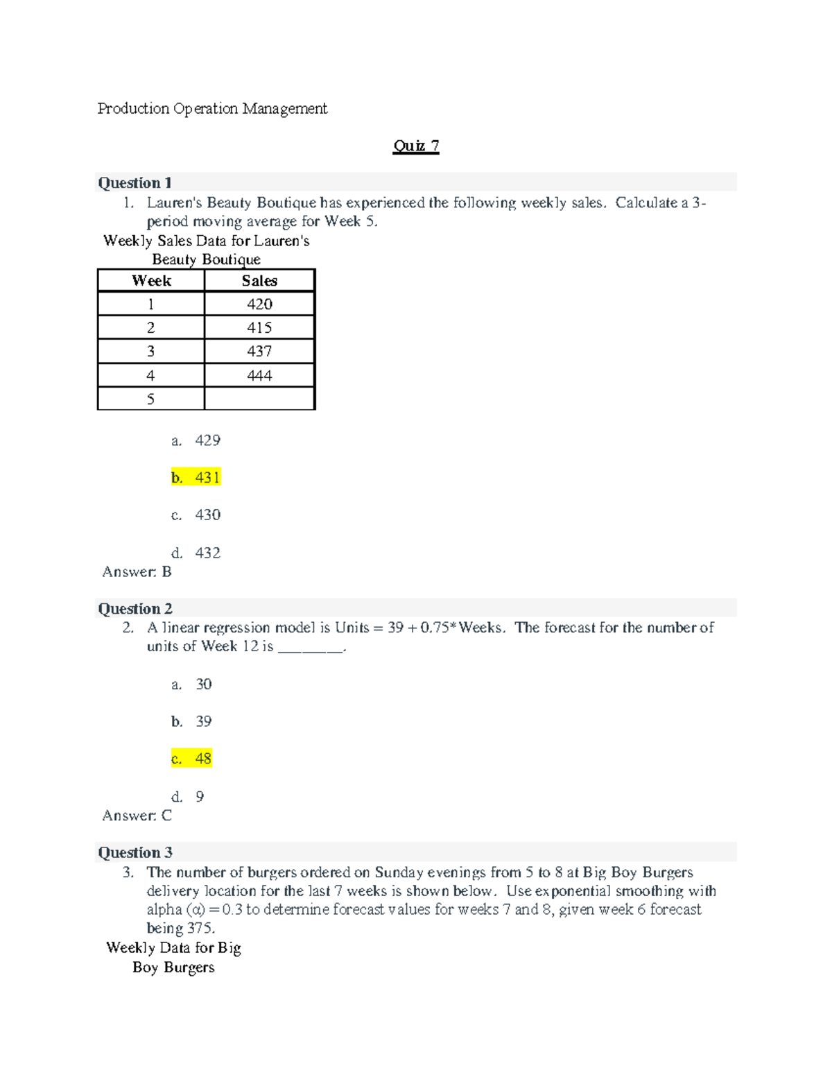 Production Management - Production Operation Management Quiz 7 Question ...