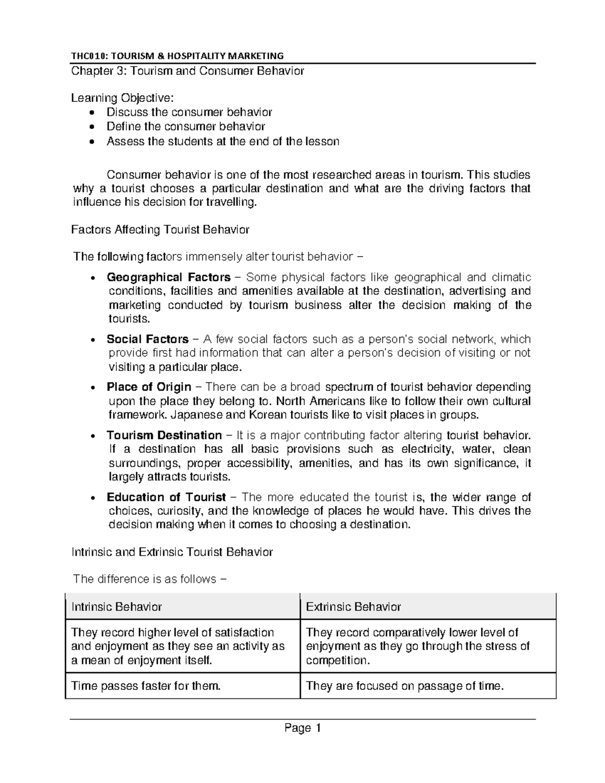 Chapter 3 ( Tourism & Hospitality Marketing) - Chapter 3: Tourism and ...