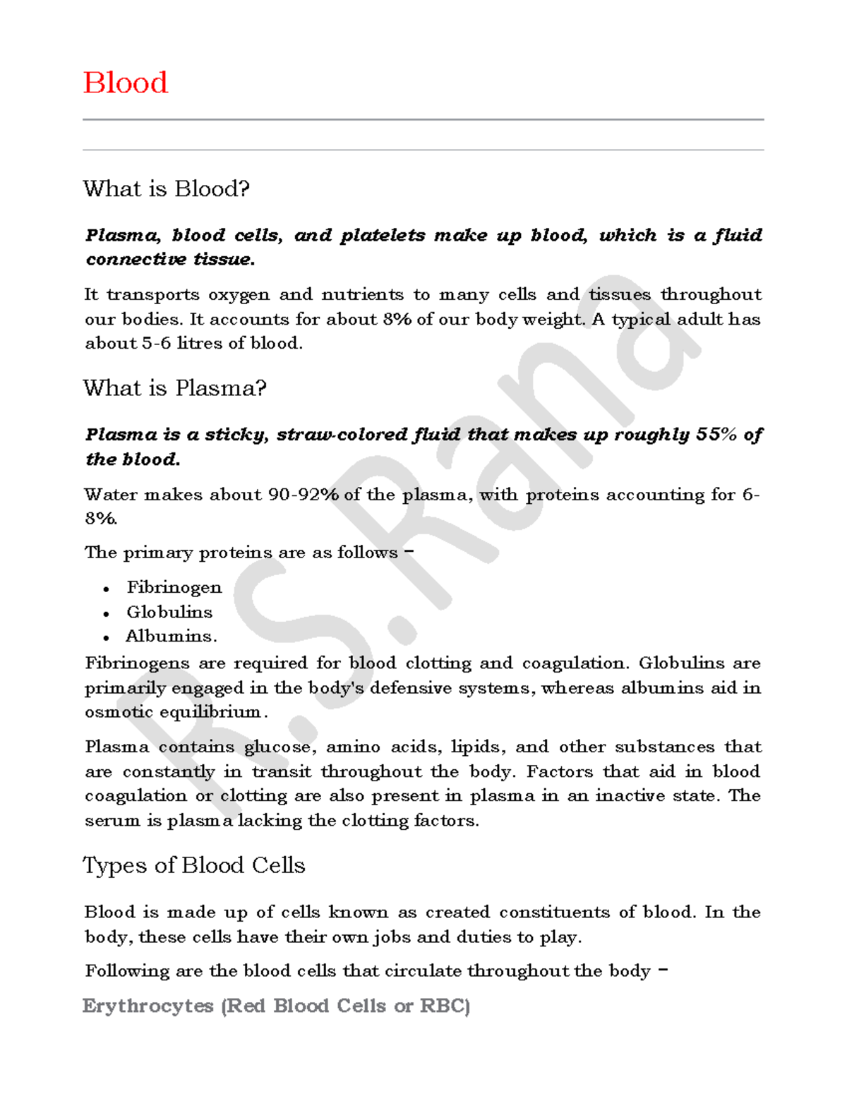 Blood - Blood What is Blood? Plasma, blood cells, and platelets make up ...