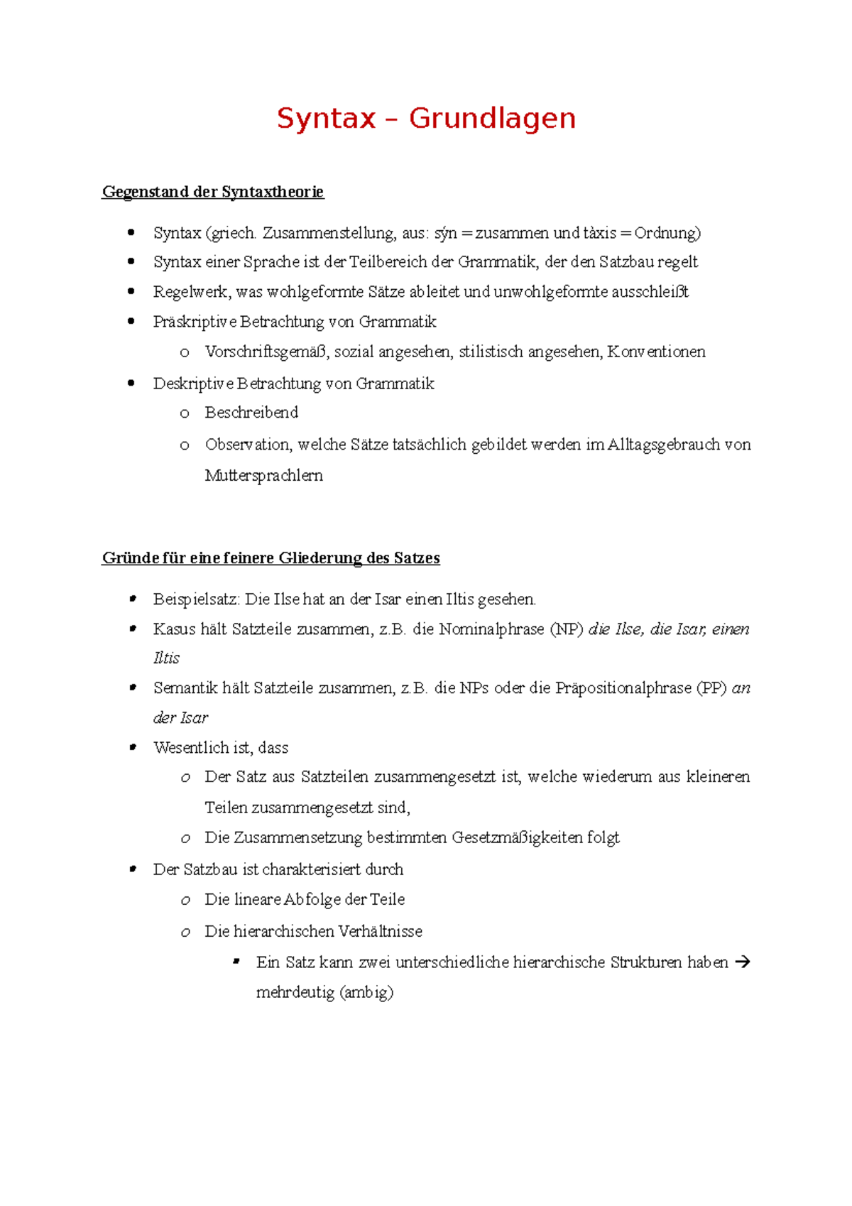 Syntax - Lernzusammenfassung für Klausur - Syntax – Grundlagen ...