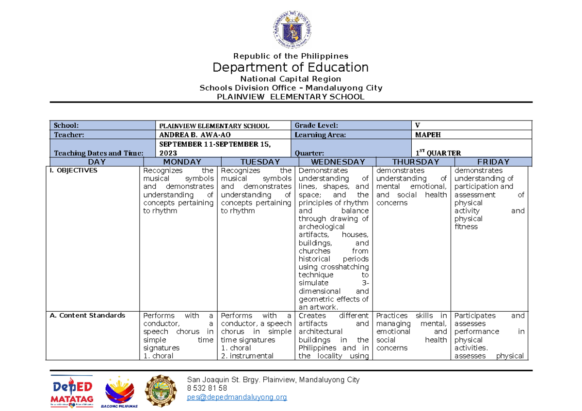 Lesson Plan Grade 5 FIL-Week 2 - Department of Education National ...