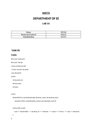 CS-212 BSCS Object-Oriented Programming - School of Electrical Engineering and Computer Science ...