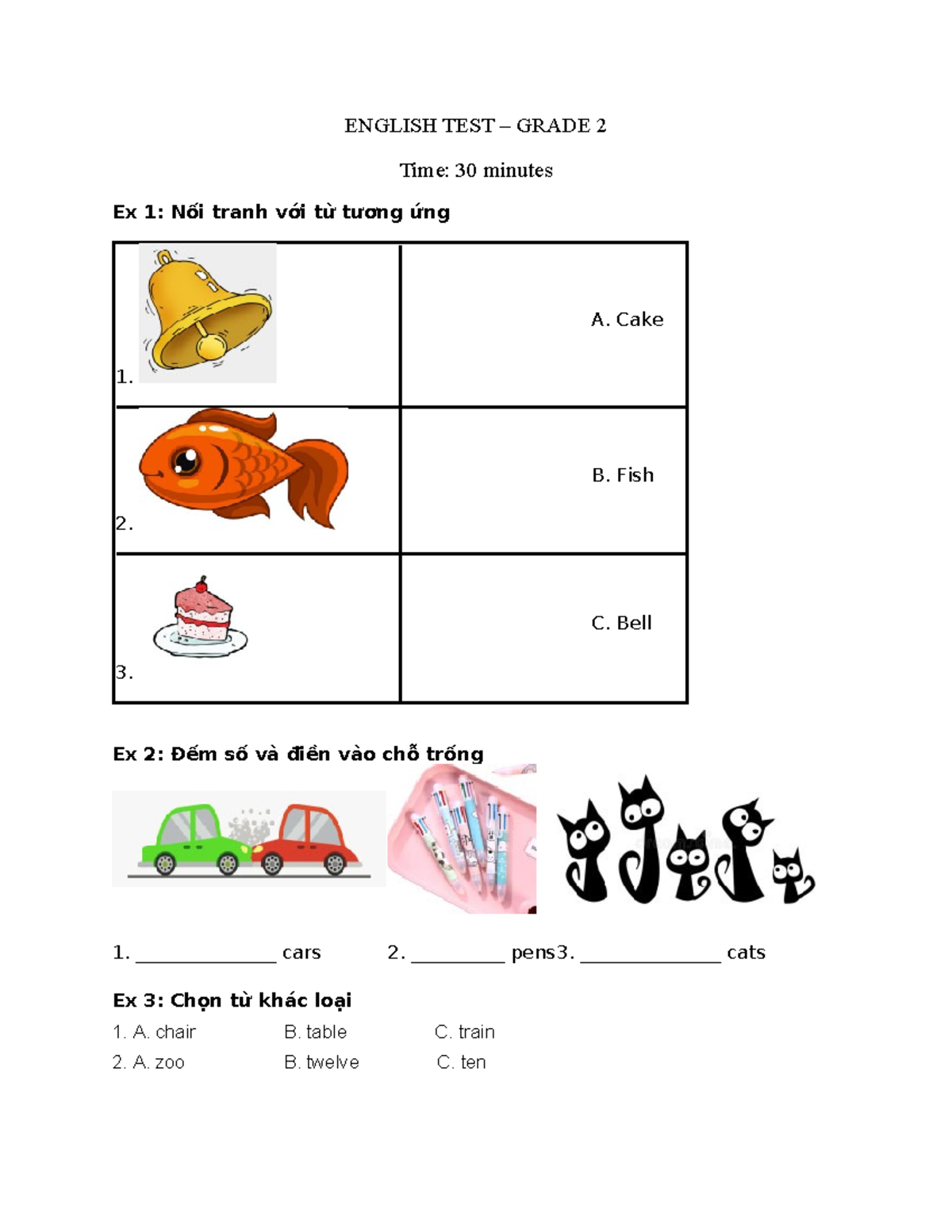 English TEST 1 - Phương pháp học tập tiếng Anh - ENGLISH TEST – GRADE 2 ...
