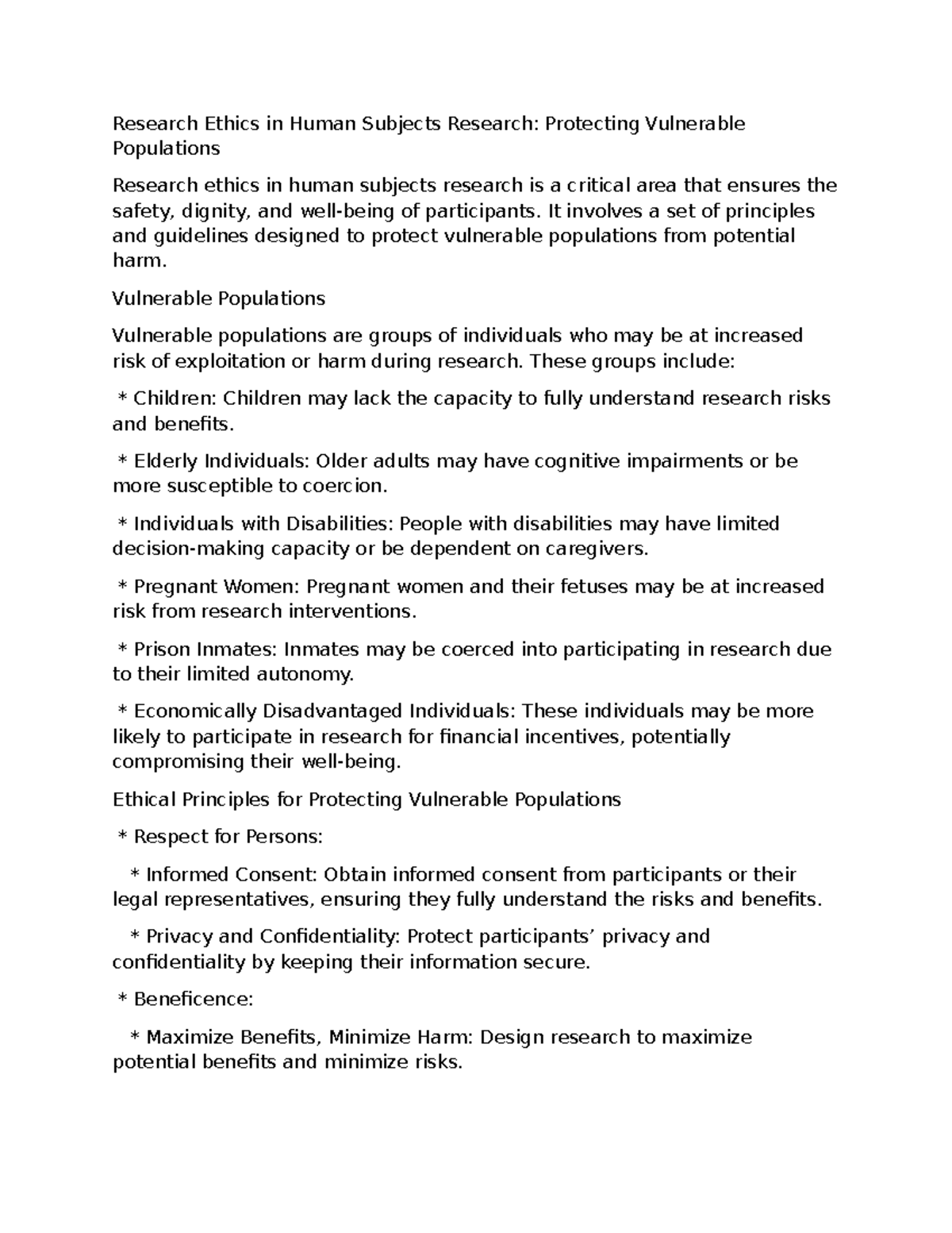 Protecting Vulnerable Populations - Research Ethics in Human Subjects ...