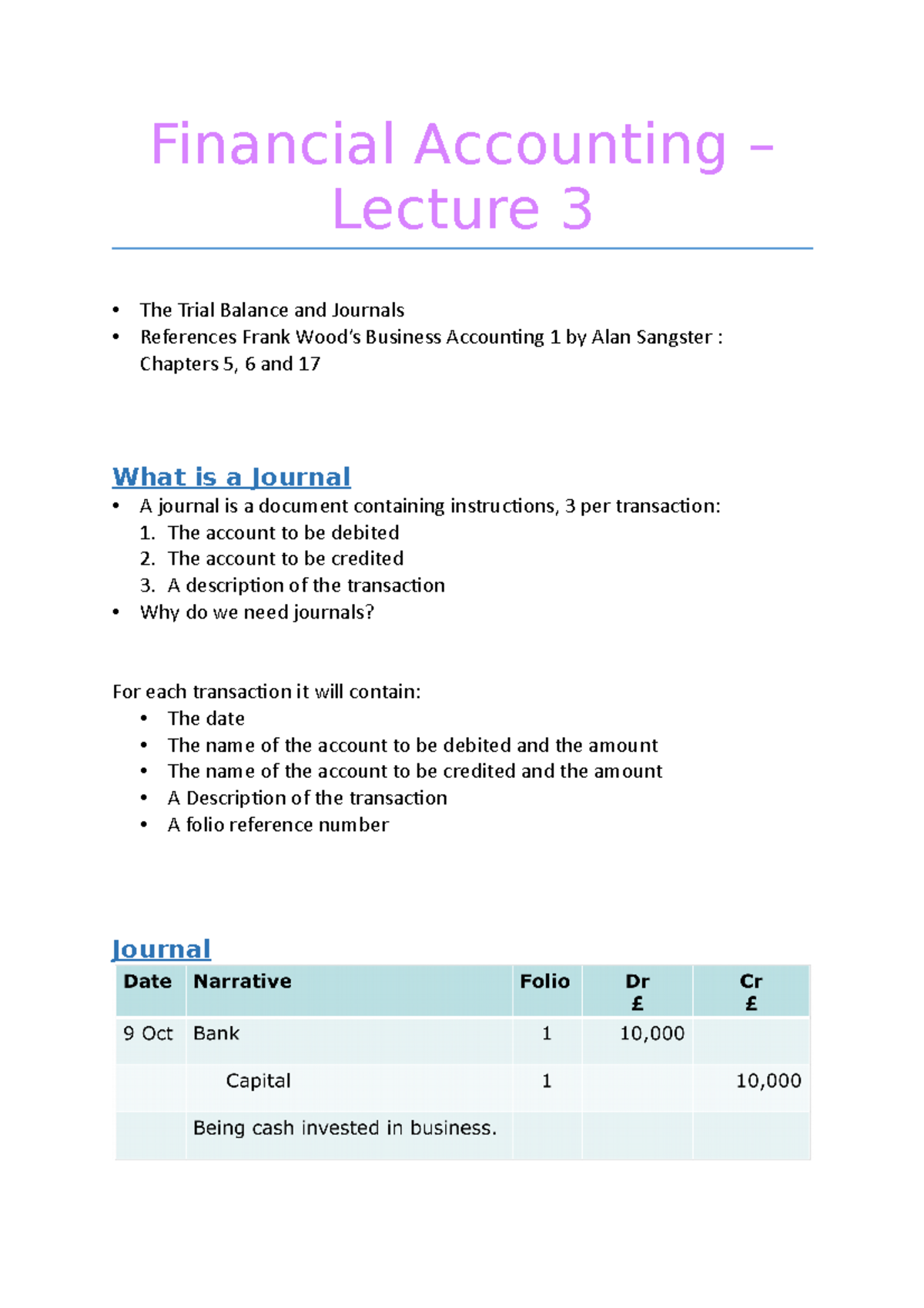 Notes, Financial Accounting – Lecture 3 - Financial Accounting ...