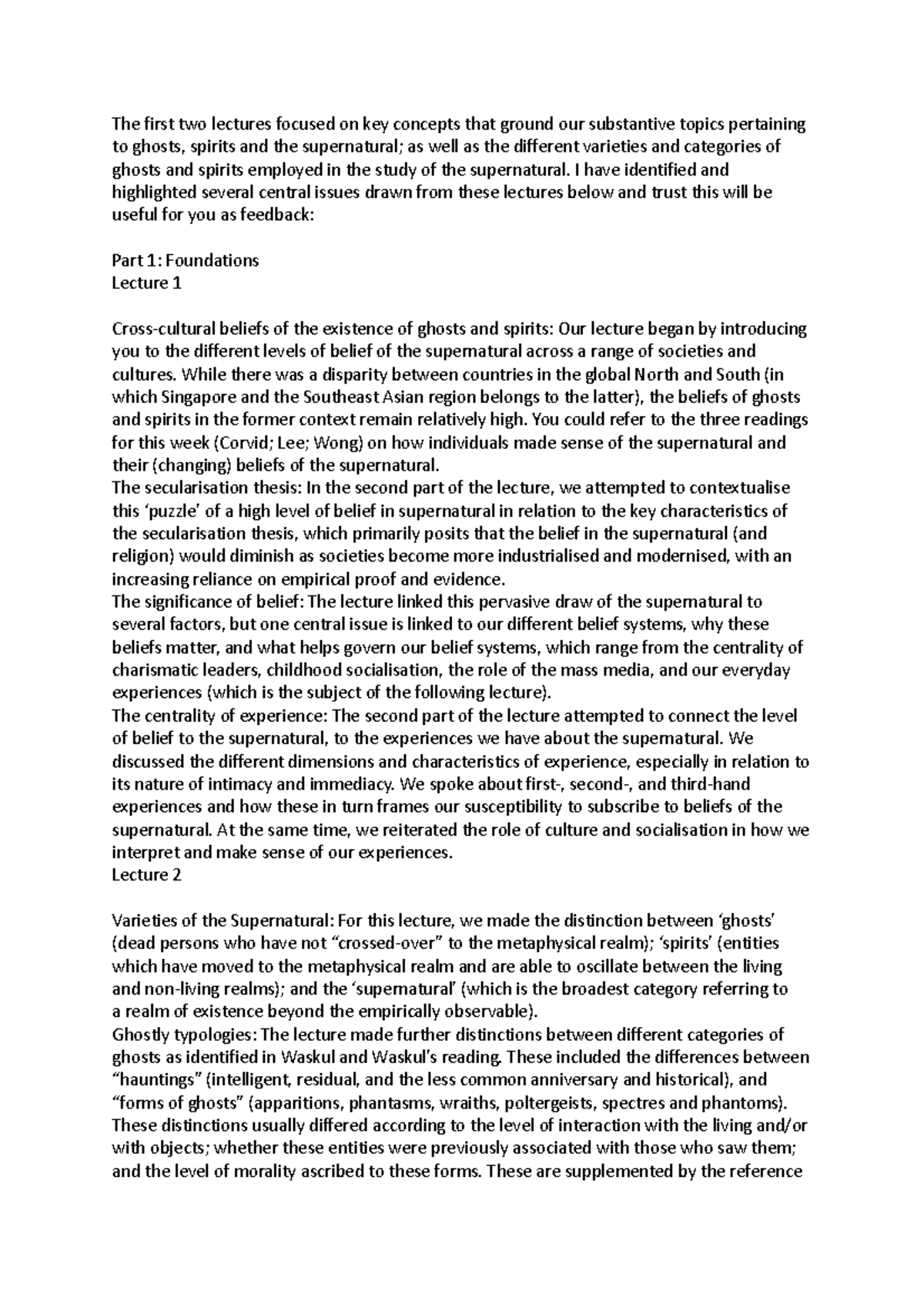 Part 1 Summary - Lecture 1 and 2 - The first two lectures focused on ...