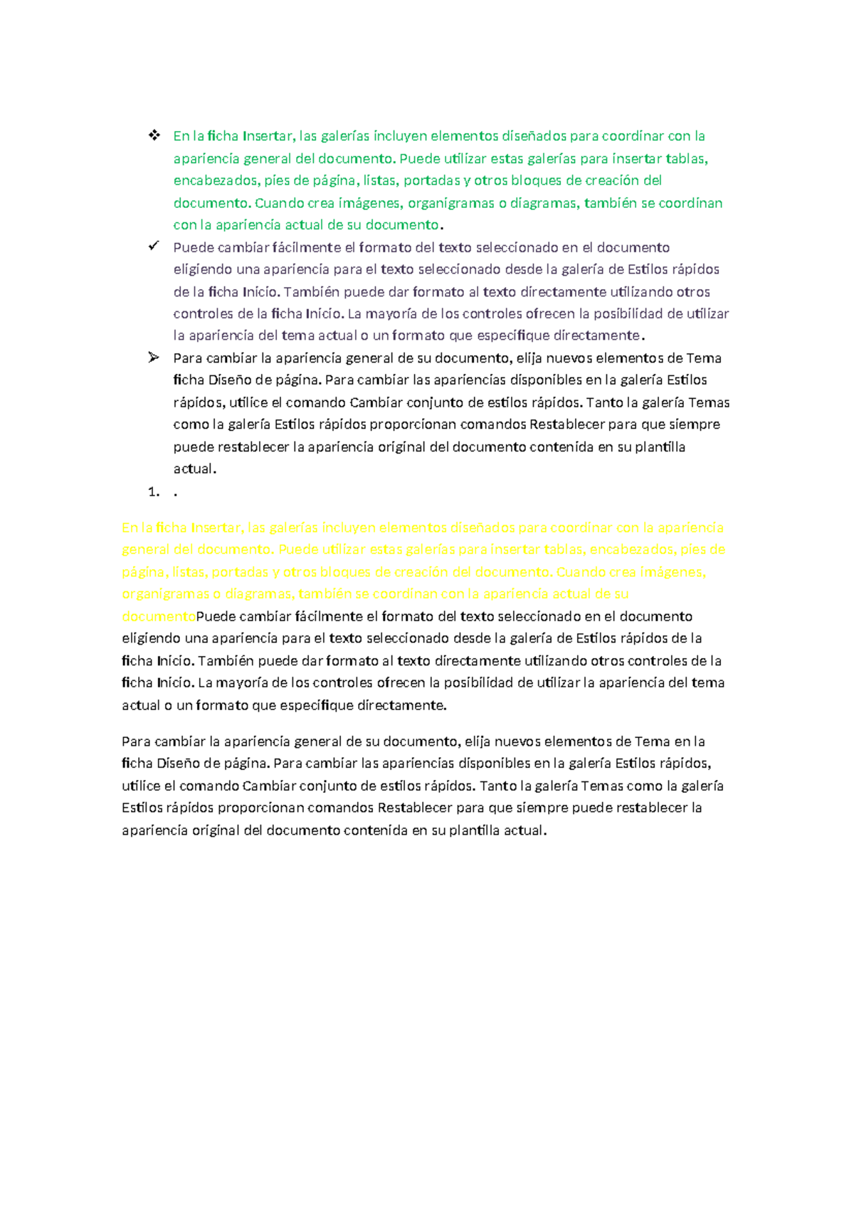 EJERCICIOS PRACTICOS DE WORD - En la ficha Insertar, las galerías ...