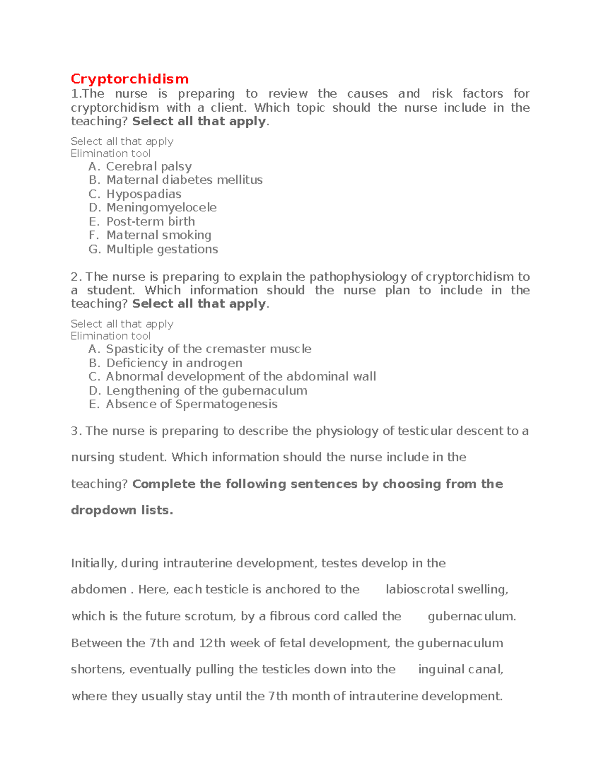 Cryptorchidism - notes - Cryptorchidism 1 nurse is preparing to review ...