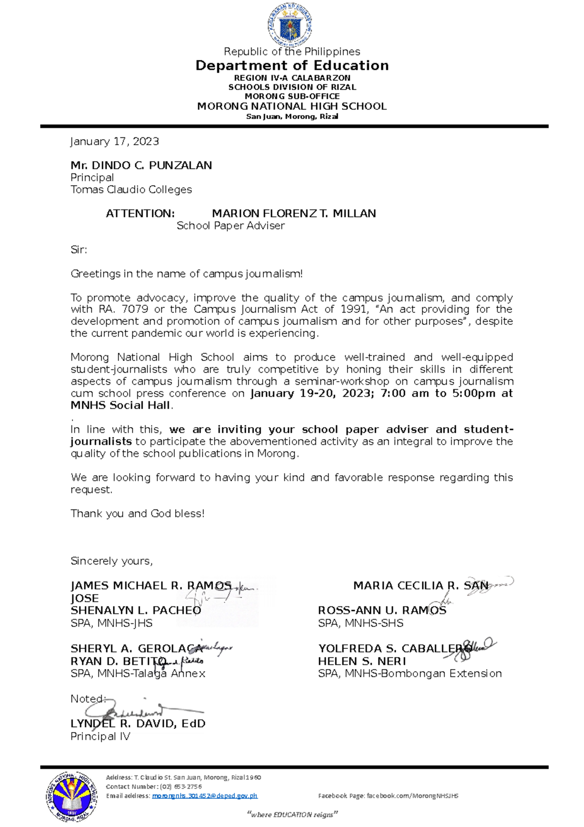 Letter of Invitation SPC - Department of Education REGION IV-A ...