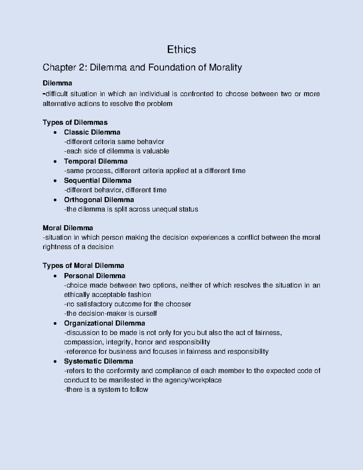 GNED02- Chapter 2 Lessons - Ethics Chapter 2: Dilemma and Foundation of ...