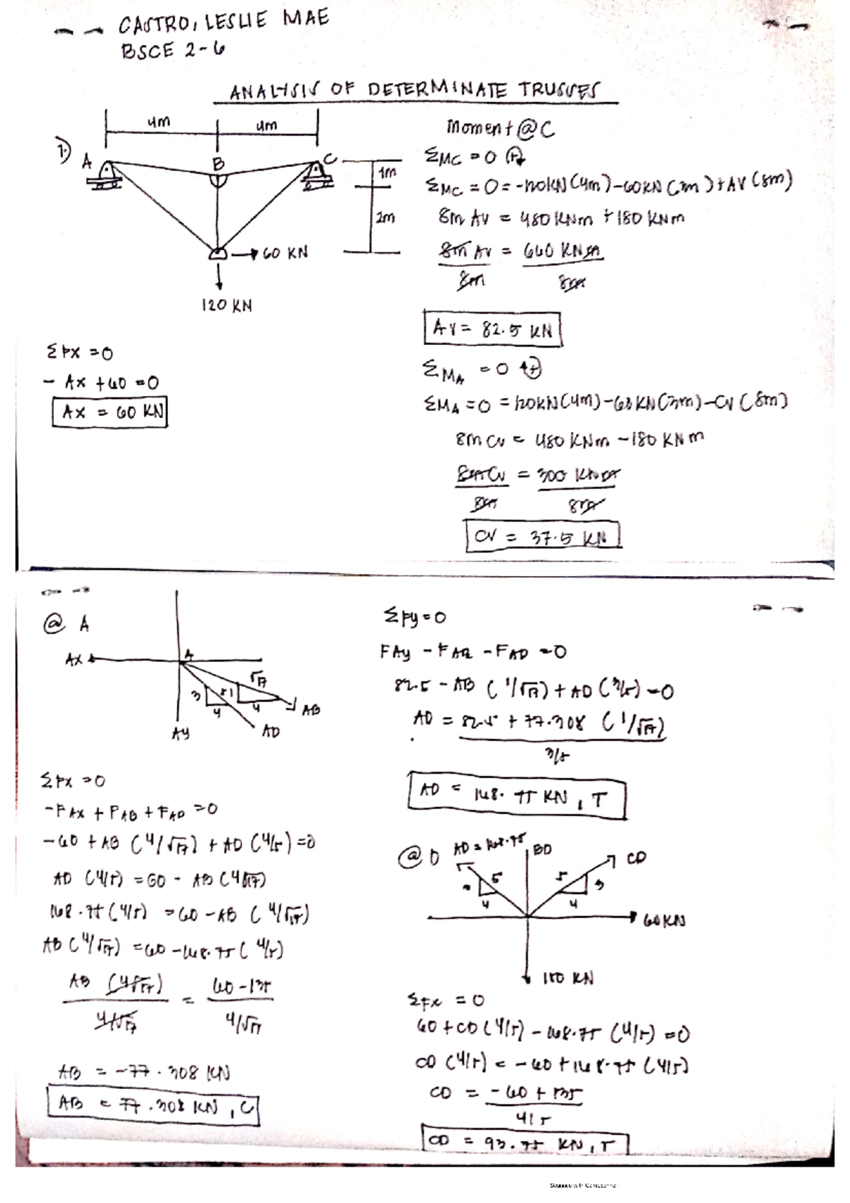 STATICS OF RIGID BODIES -Analysis OF Trusses (Analysis of Plane Truss ...
