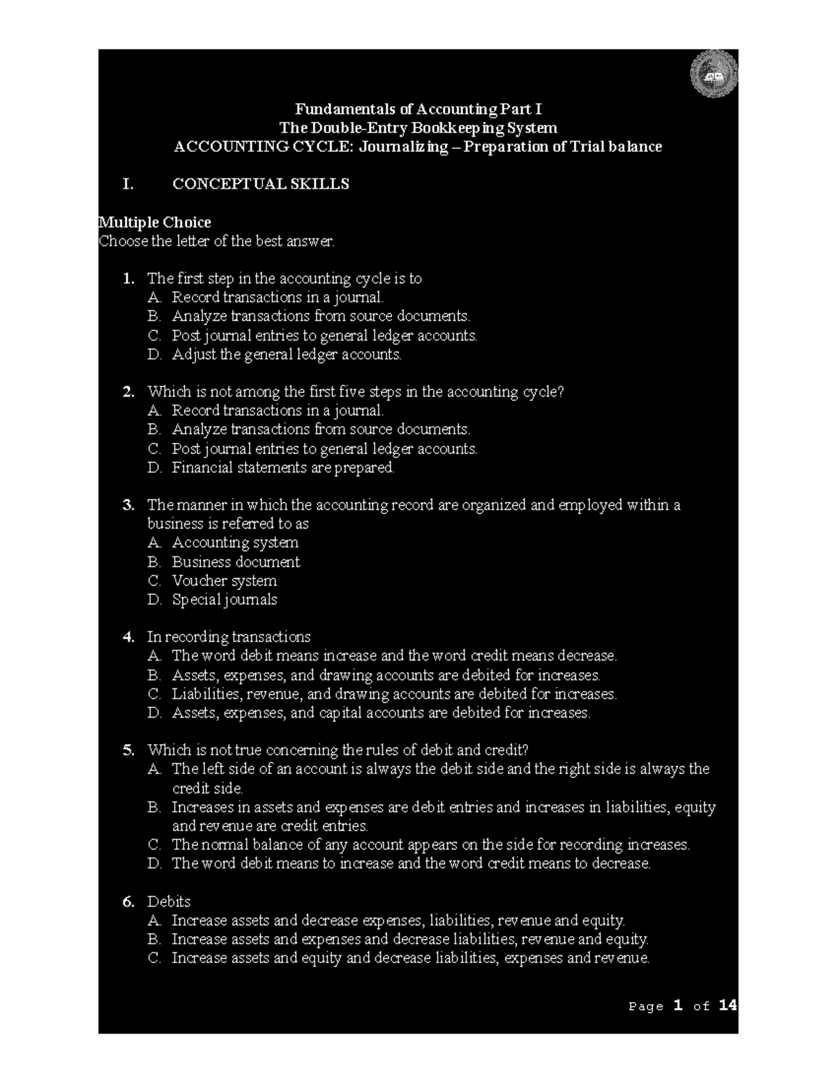 ACCY 5 - FUNDAMENTALS OF ACCOUNTING - BS Accountancy - Studocu