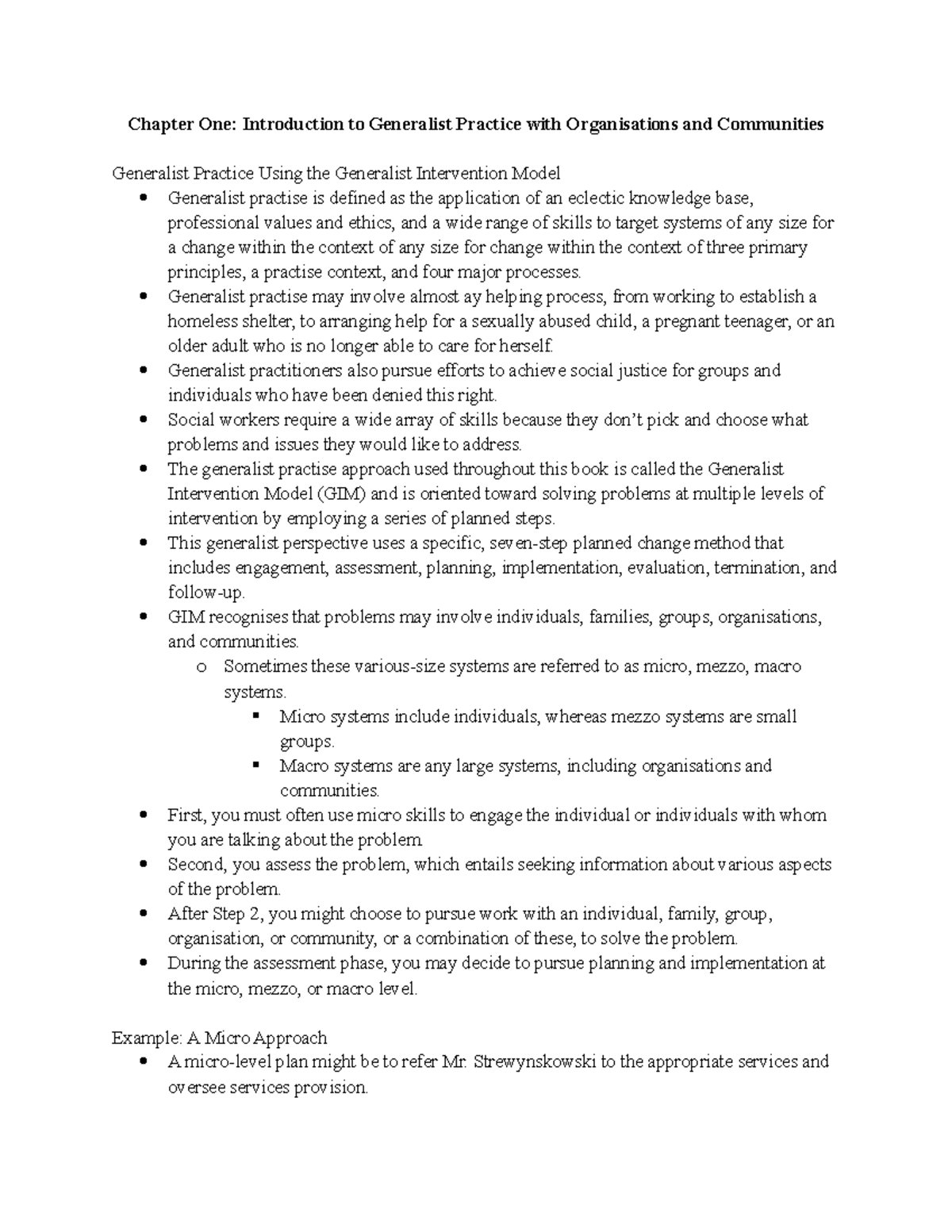 Chapter One Introduction to Generalist Practice with Organisations and ...