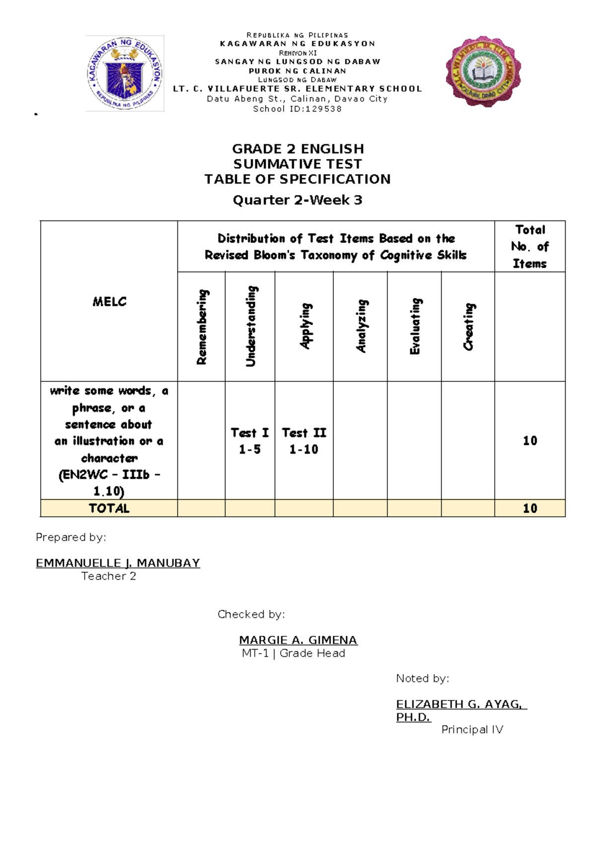Q2 English ST W3 - SUMMATIVE TEST - R E P U B L I K A N G P I L I P I N ...