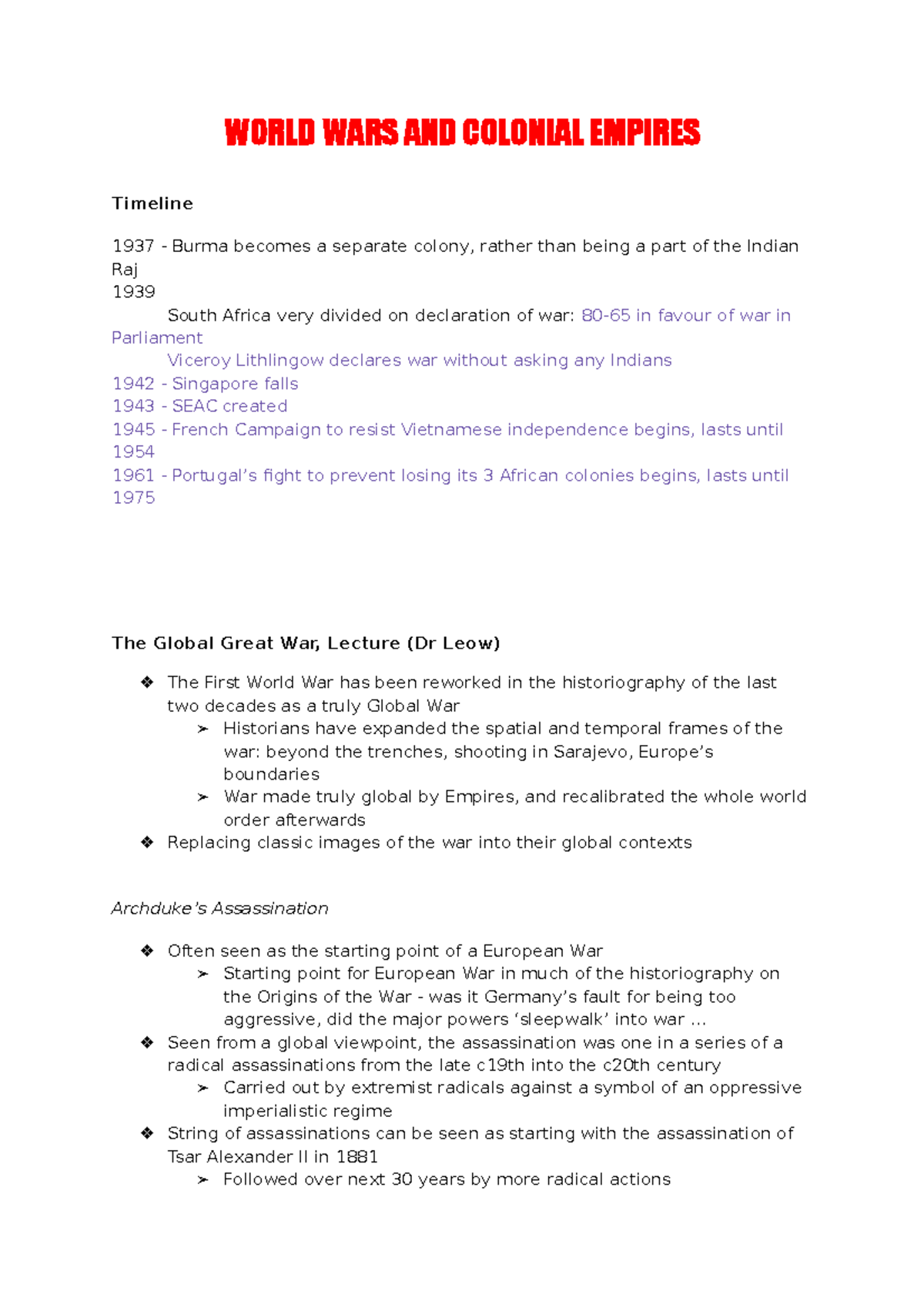 World WARS AND Colonial Empires - WORLD WARS AND COLONIAL EMPIRES ...