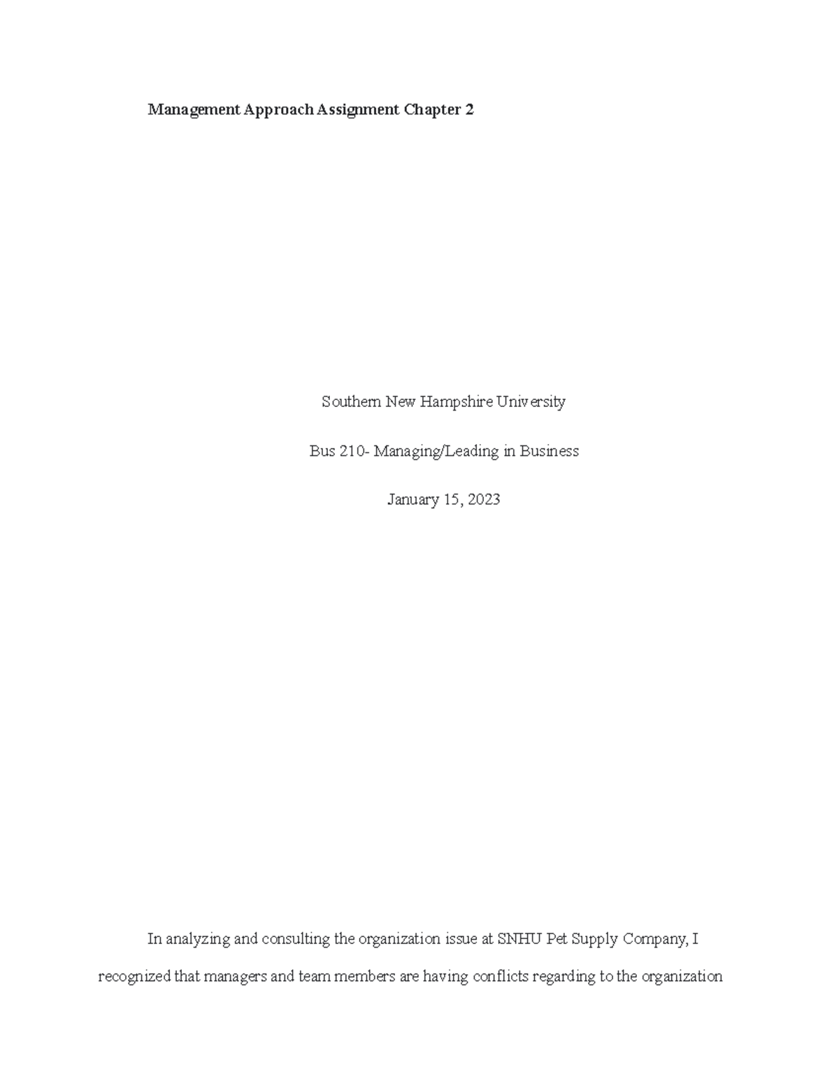 Management Approach Assignment Chapter 2- Mischa-Gail Peart ...