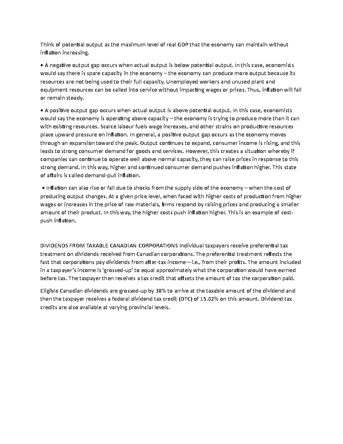 Study Notes - Think of potential output as the maximum level of real ...