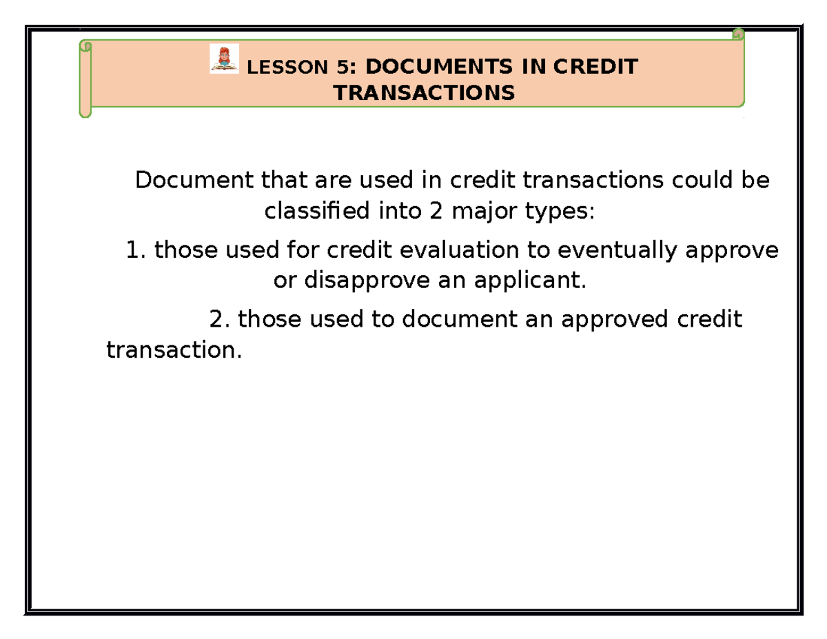 Credt and collection Lesson 5 - Document that are used in credit ...