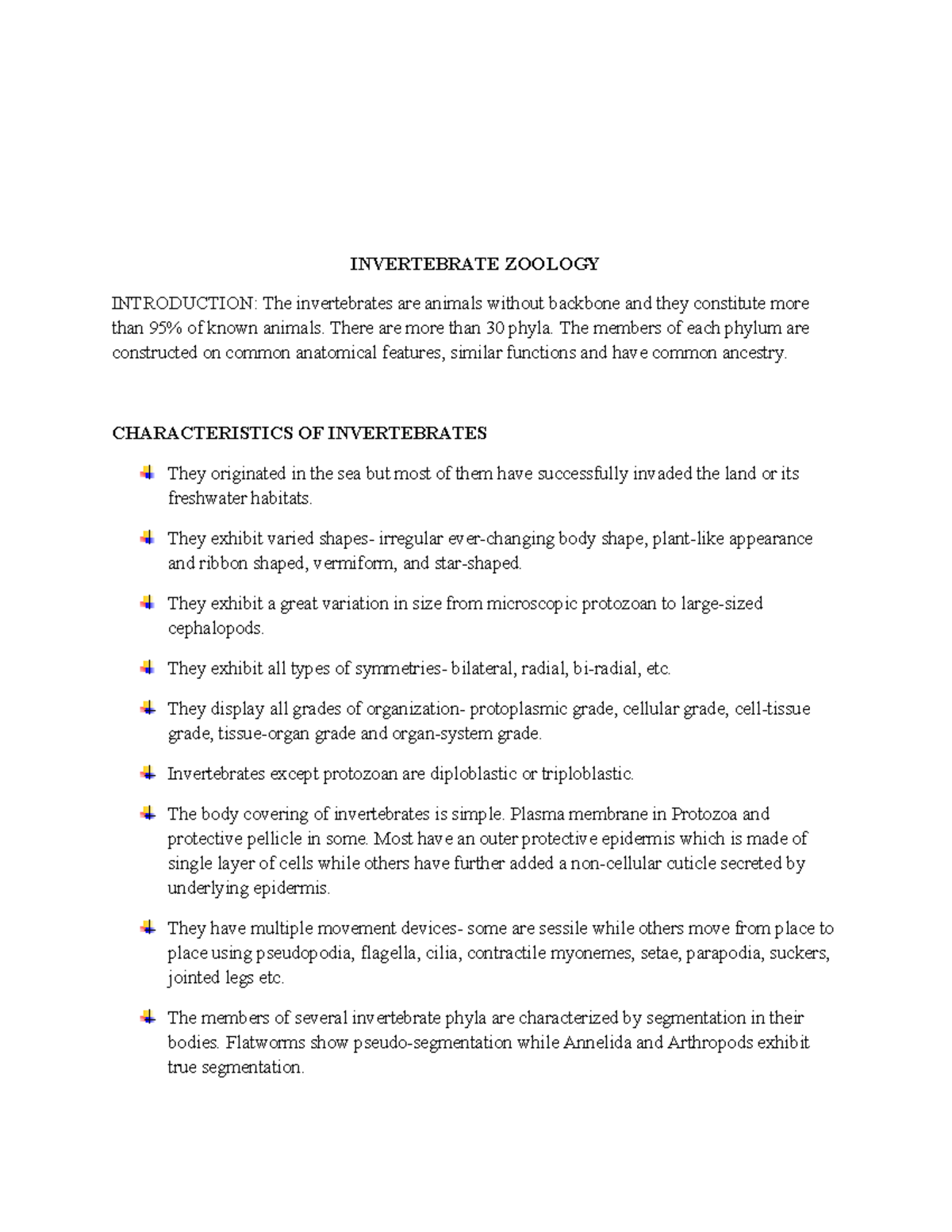 Introduction to Lower Invertebrates and Phylum Protozoa - INVERTEBRATE ...