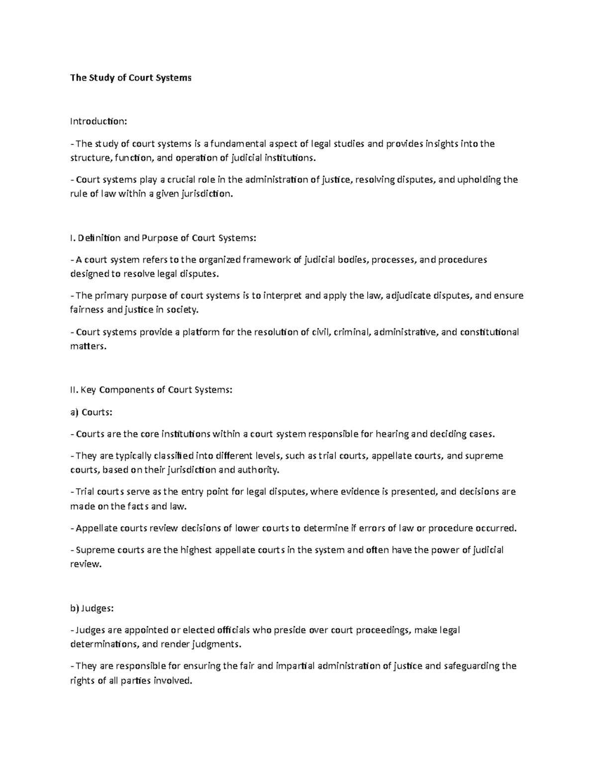 The Study of Court Systems - The Study of Court Systems Introduction ...