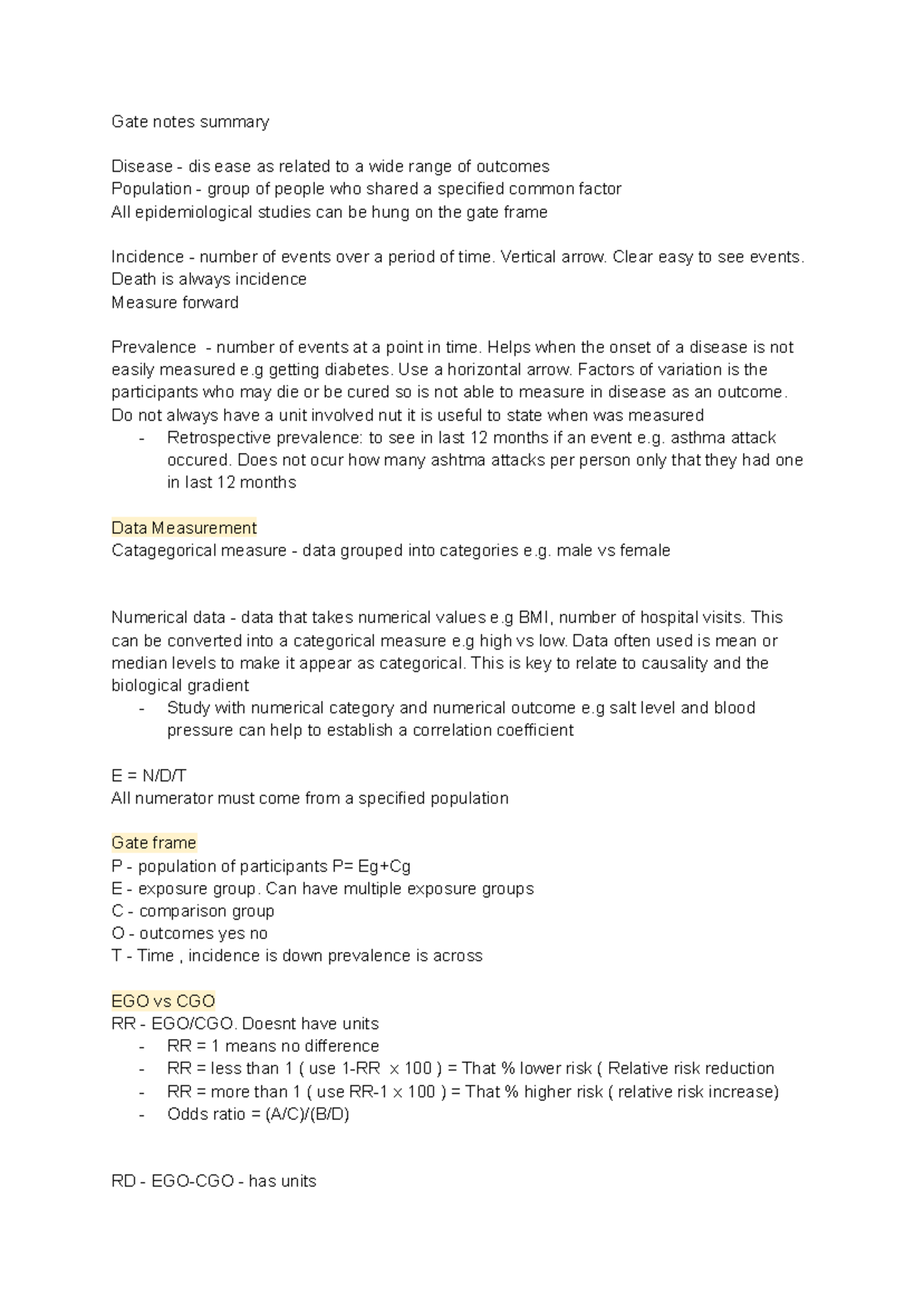 Gate notes summary - Gate notes summary Disease - dis ease as related ...