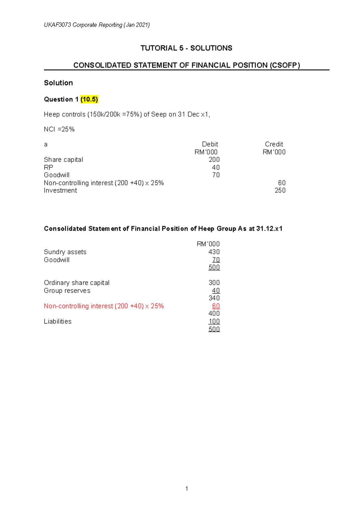 Tutorial 5 - Solution Consolidated SOFP - TUTORIAL 5 - SOLUTIONS ...
