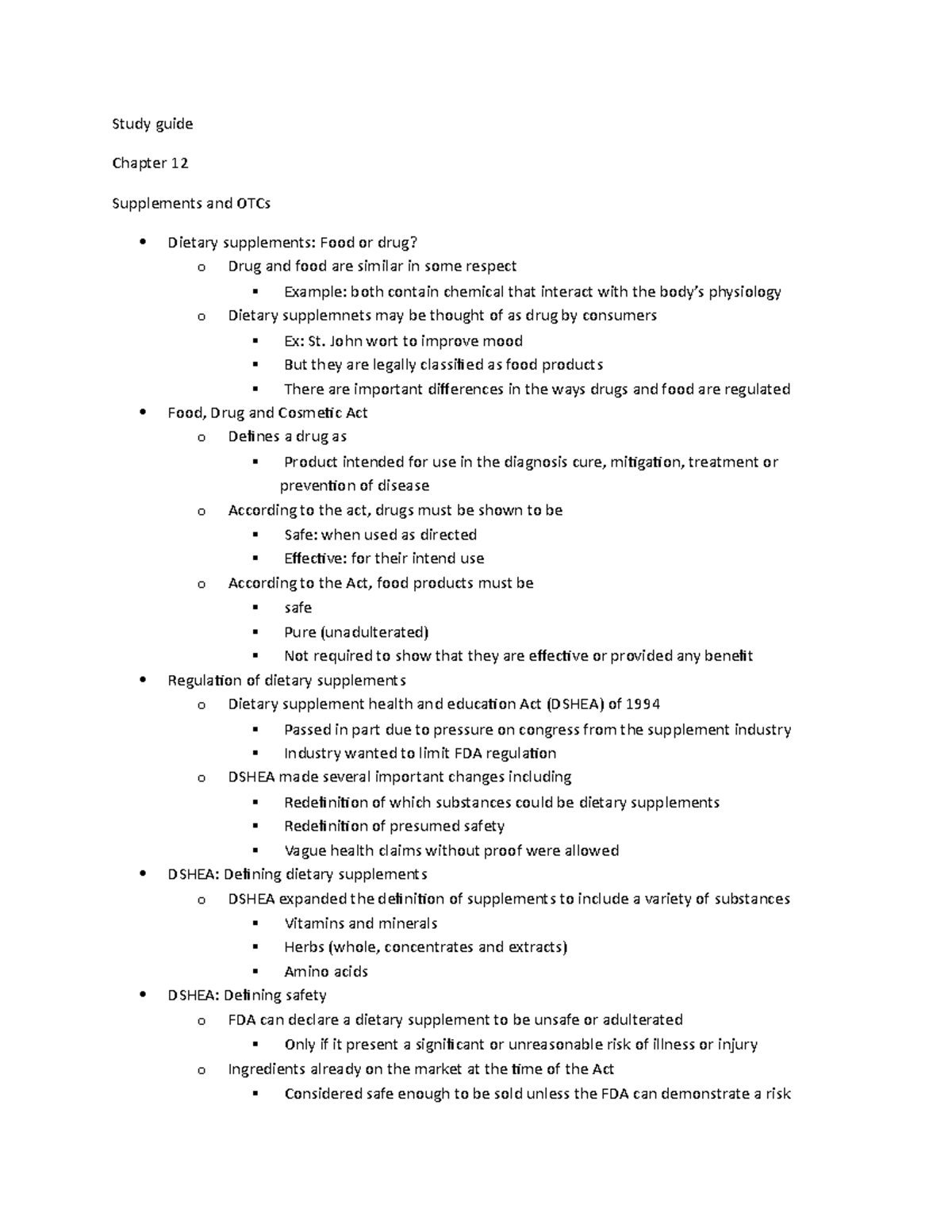 Chapter 12 Study guide - Study guide Chapter 12 Supplements and OTCs ...