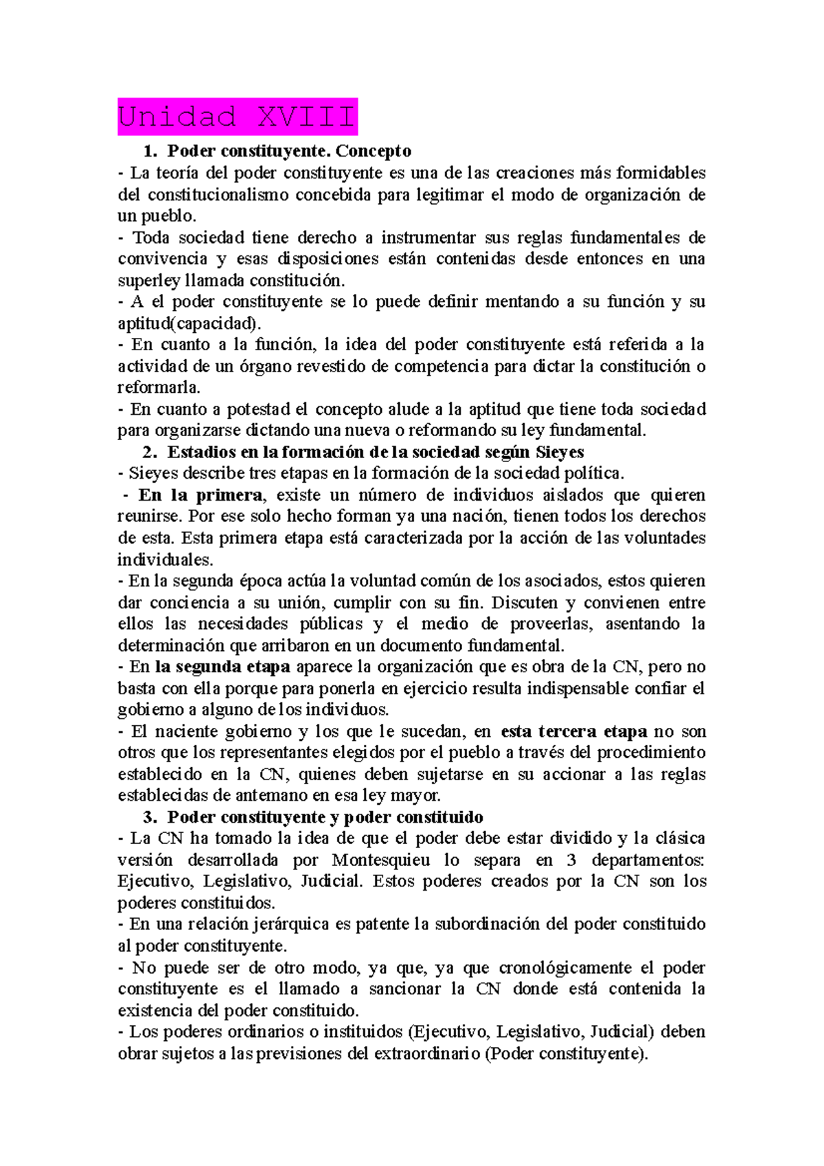 Unidad Xviii Poderes - libro de midon, resúmenes completos - Unidad XVIII 1. Poder constituyente ...